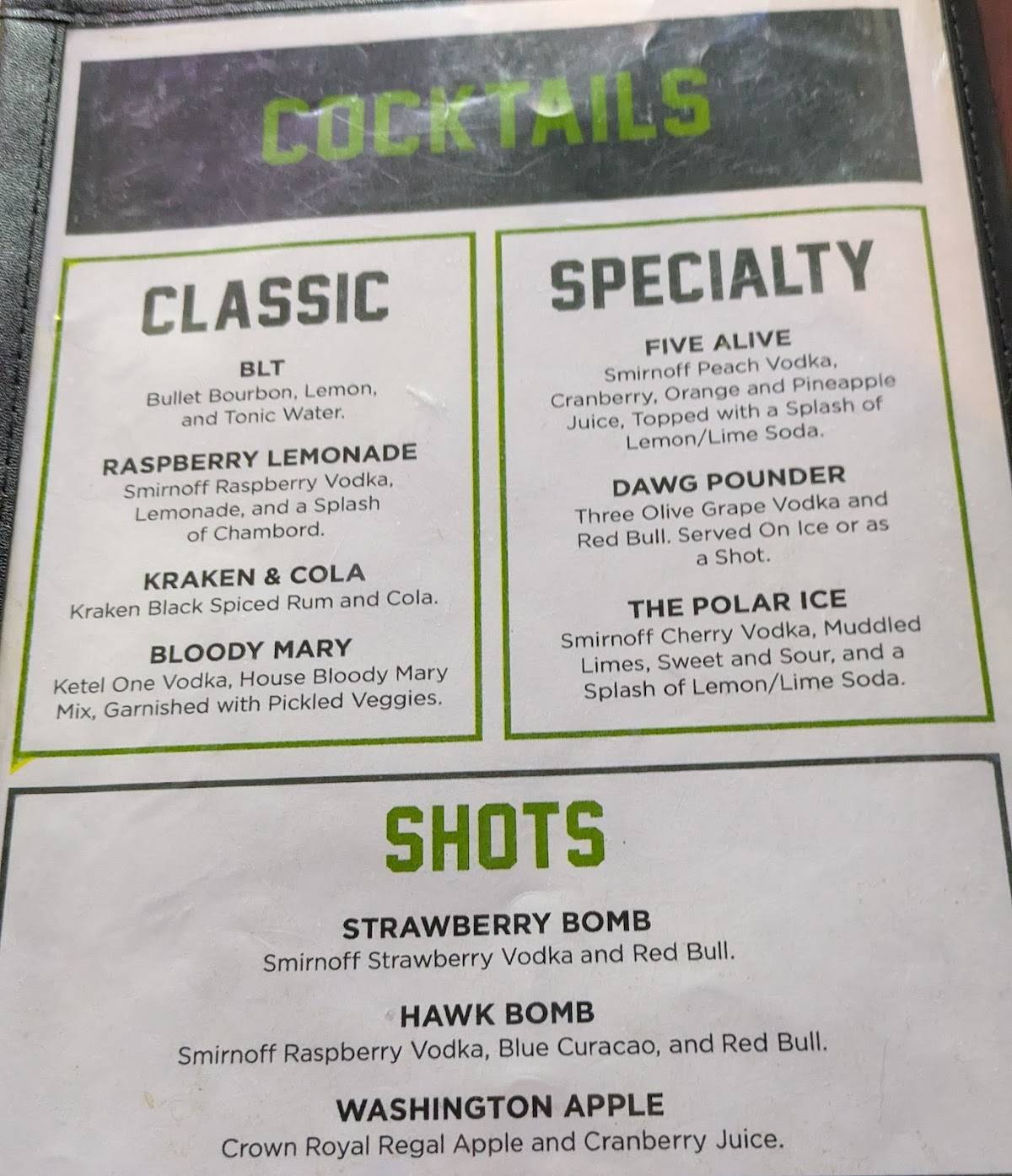 Menu at Just Left Pub & Grill, Lynnwood