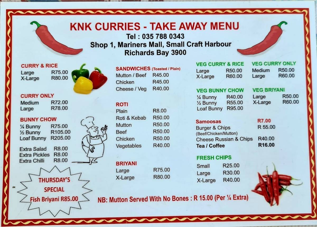 Menu at K N K CURRIES restaurant, Richards Bay, Shop 1