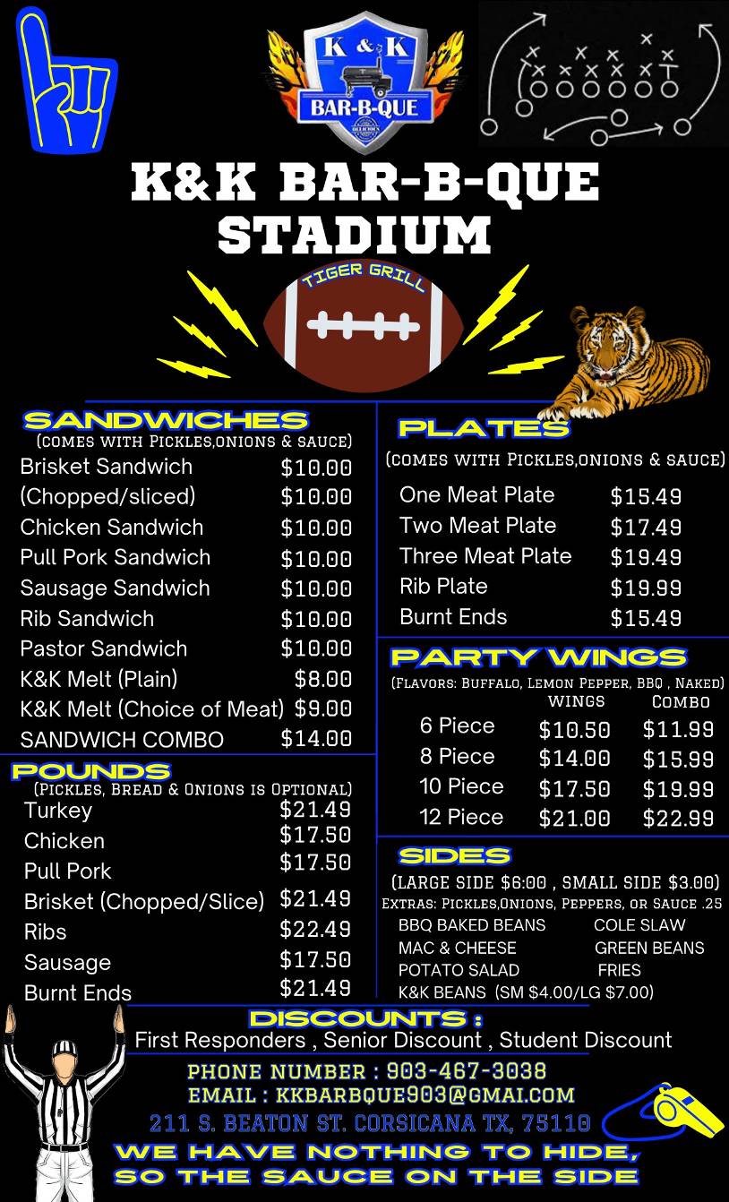 Menu at K & K Bar-b-que, Corsicana