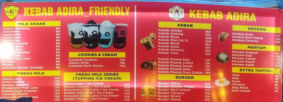 Menu at KEBAB ADIRA, Surabaya, Jl. Dukuh Kupang XX No.4