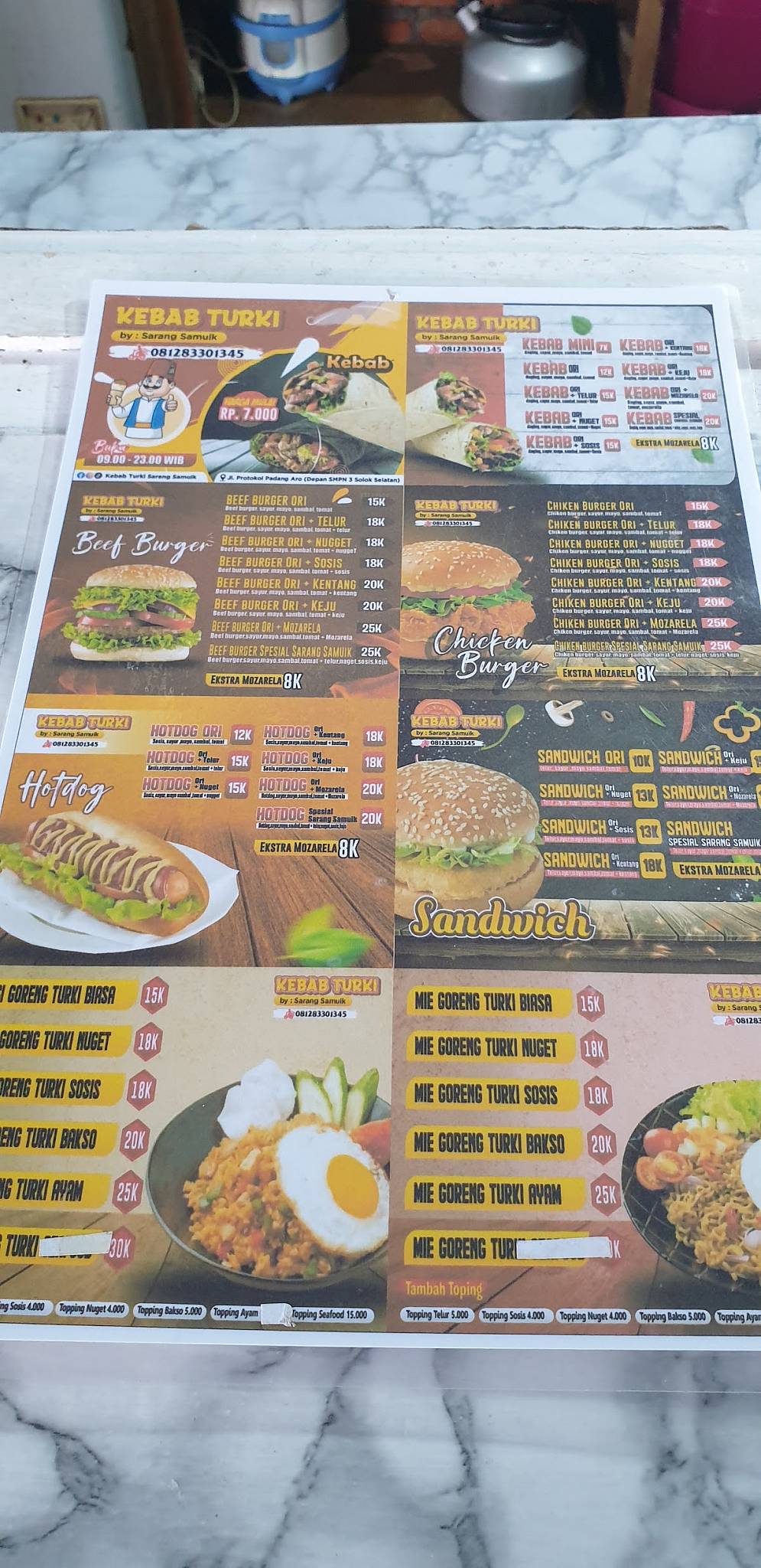 Menu at KEBAB TURKI & SARANG SAMUIK CAFE, Indonesia