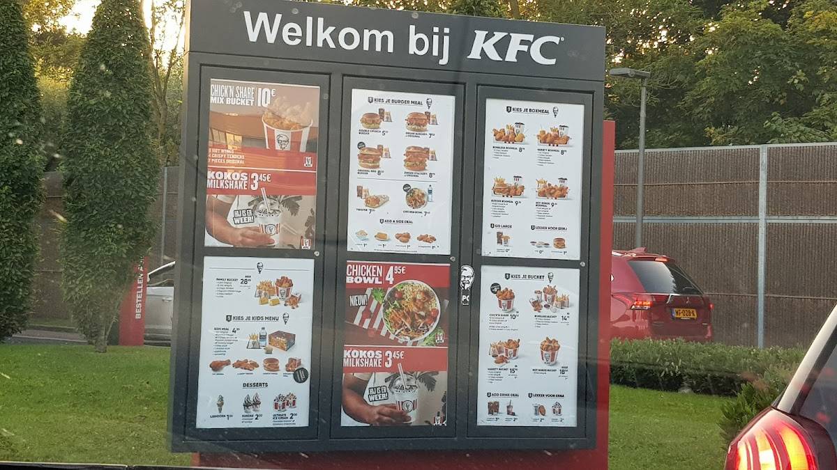 Menu at KFC, Barendrecht