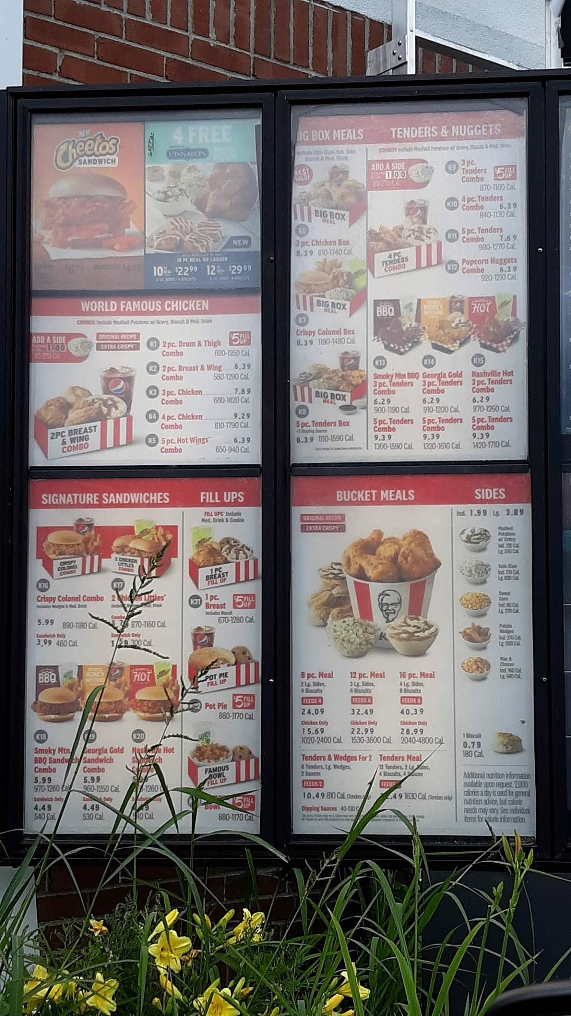 Menu at KFC fast food, Lebanon, 197 S Main St