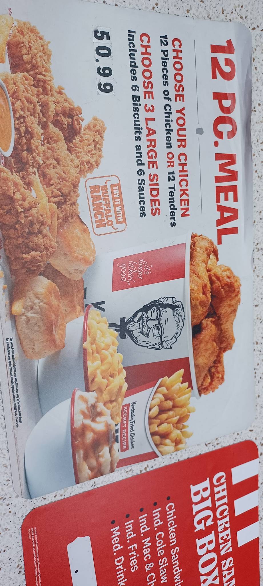 Menu at KFC fast food, Seattle, Aurora Ave N