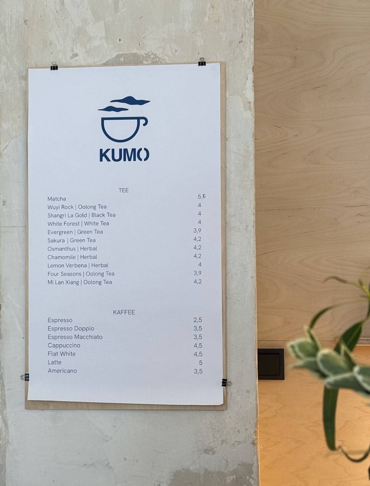 Menu at KUMO cafe, Nuremberg