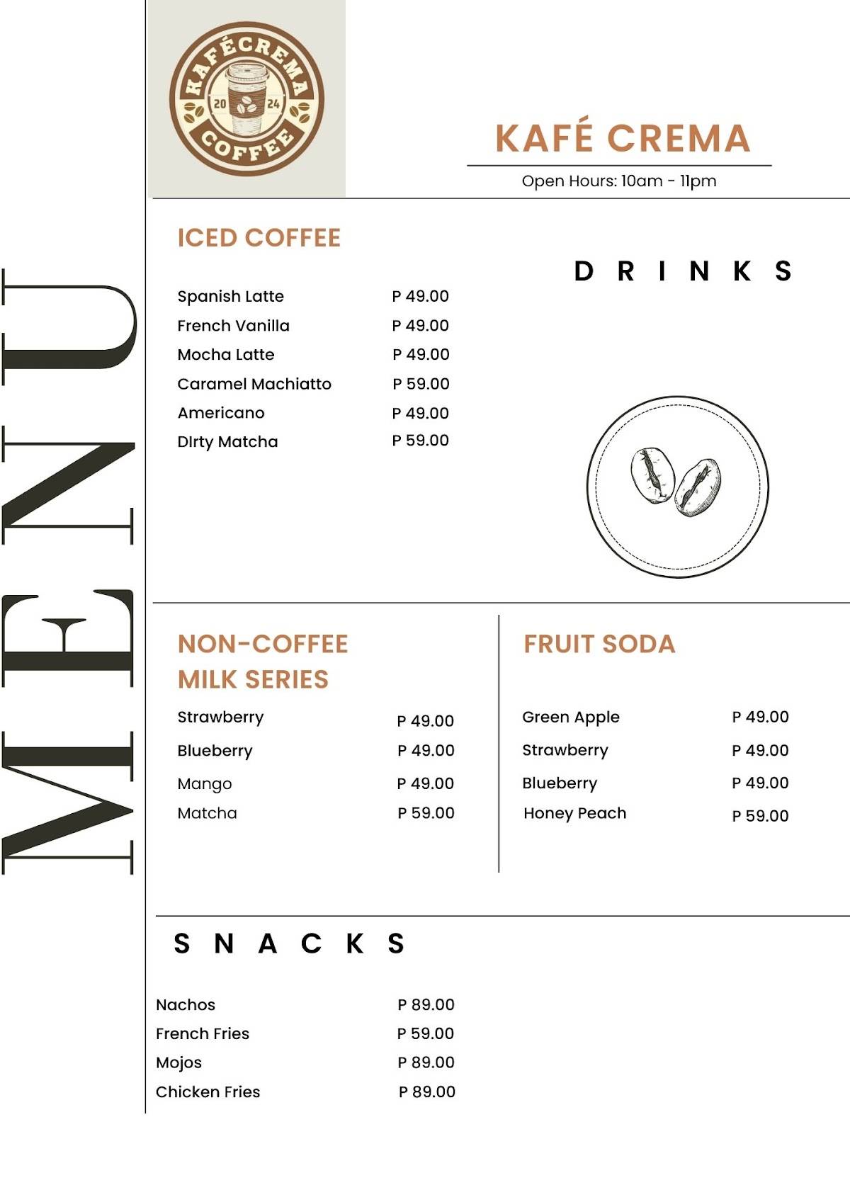 Menu at Kafé Crema, Iloilo City