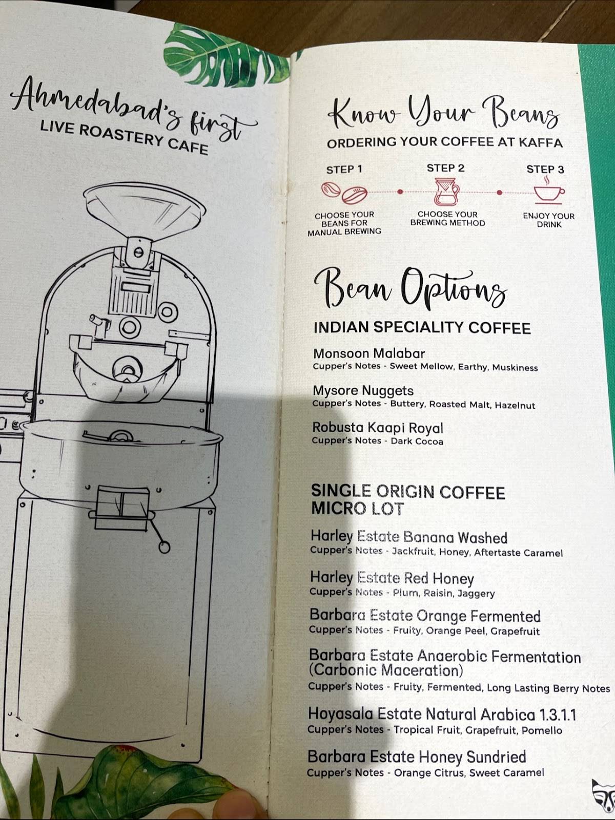Menu at Kaffa Coffee Roasters, Ahmedabad, Ground Floor