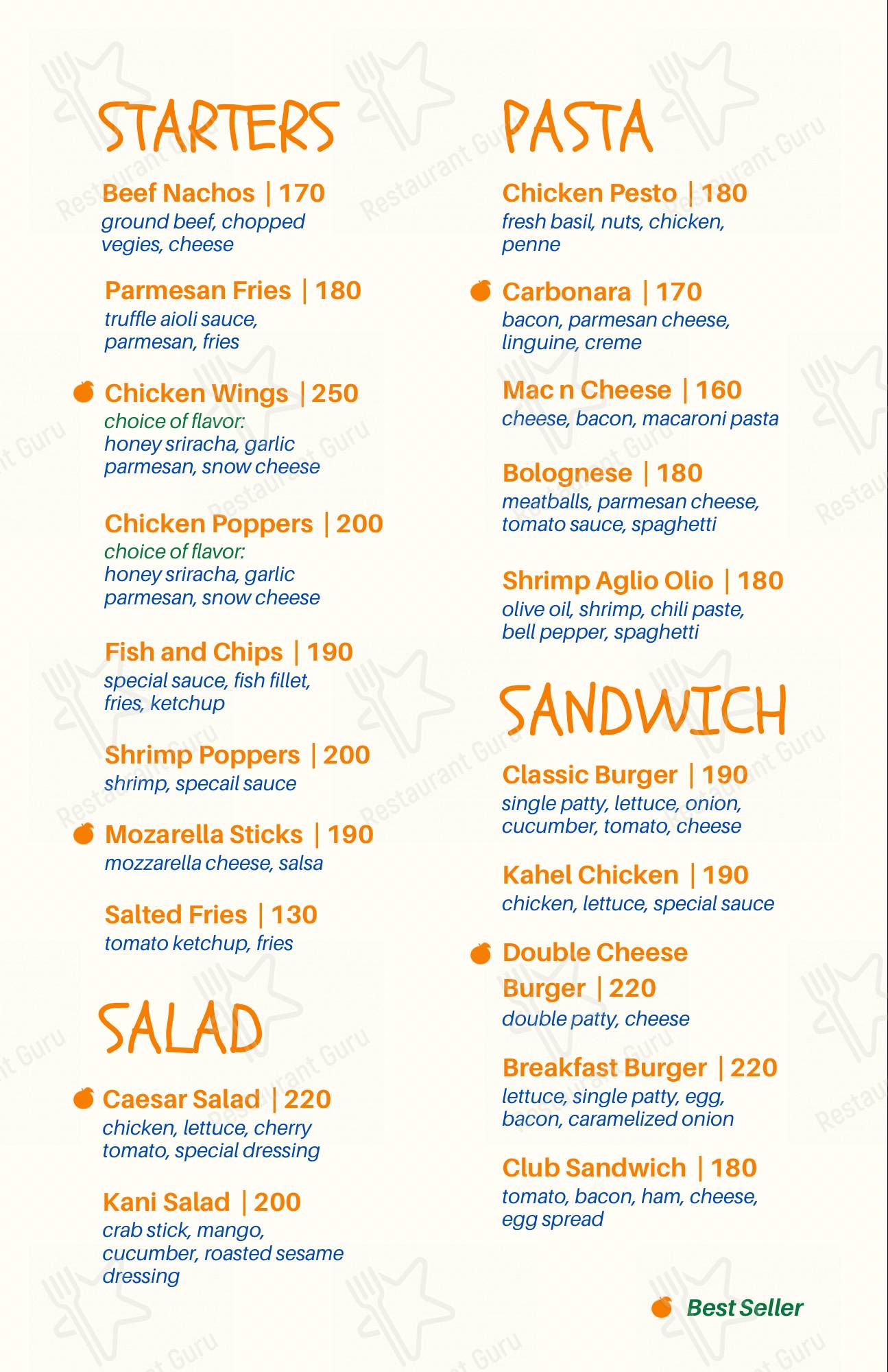 Menu at Kahel Cafe, Bacoor