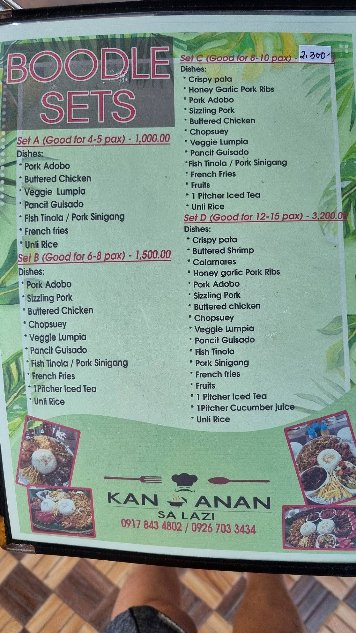 Menu at Kan-anan sa Lazi restaurant, Lazi