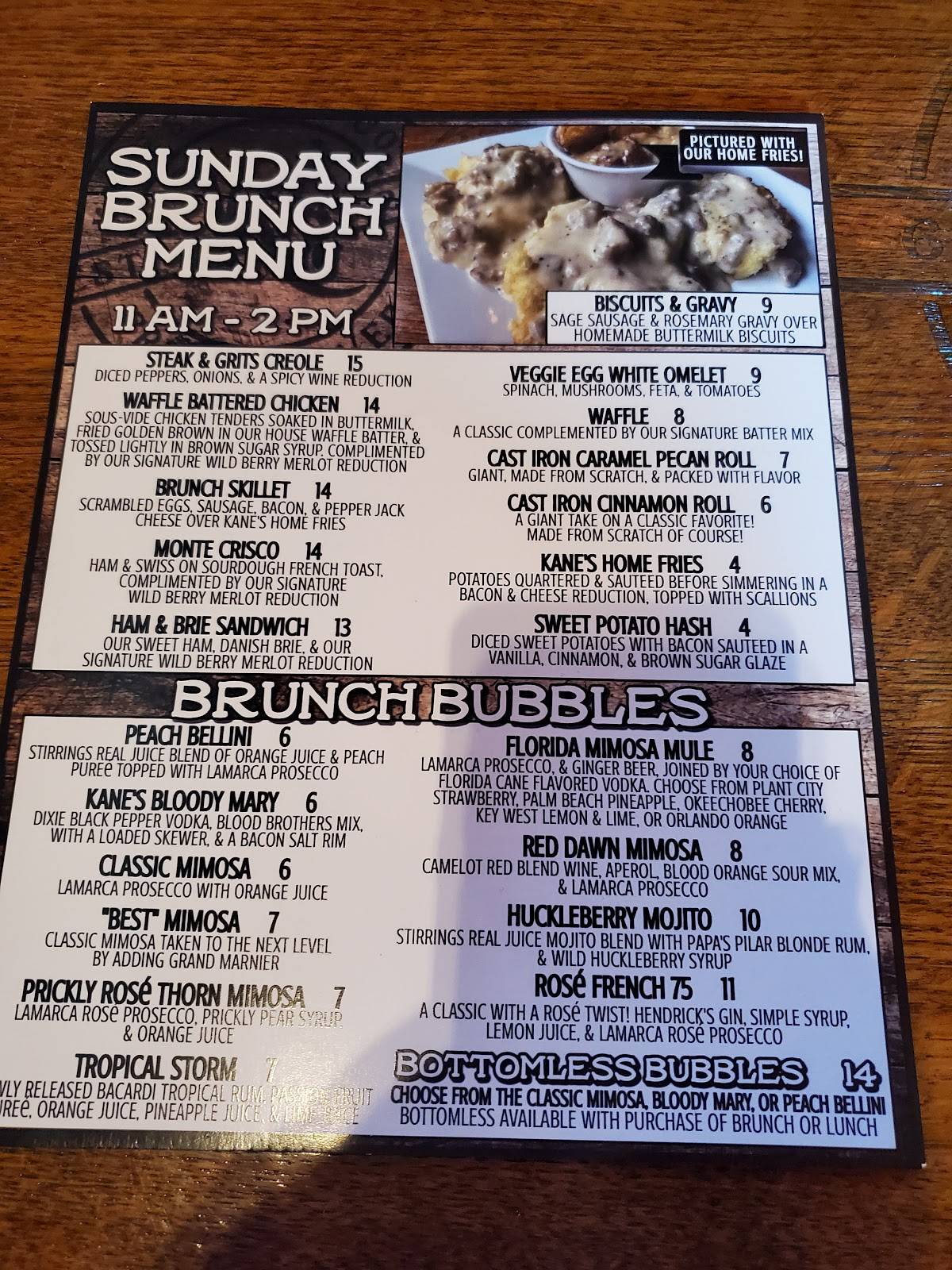 Menu at Kane's Cattle Co. steakhouse, Crystal River