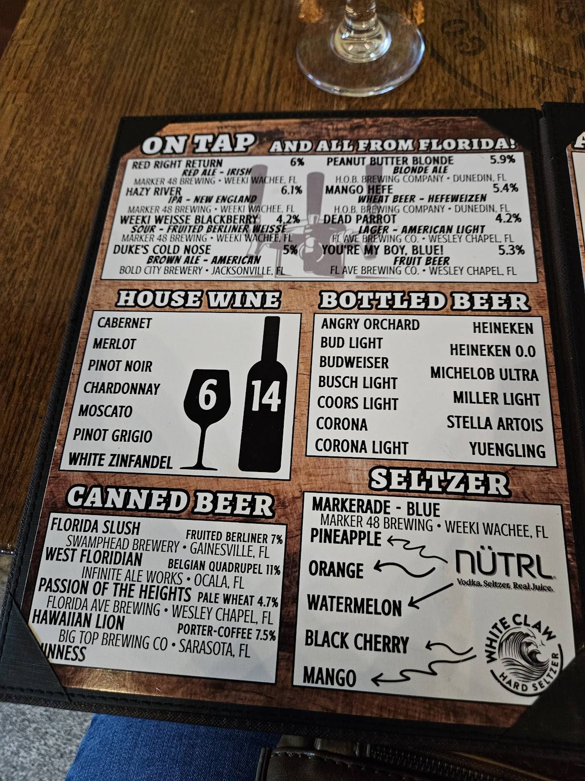 Menu at Kane's Cattle Co. steakhouse, Crystal River