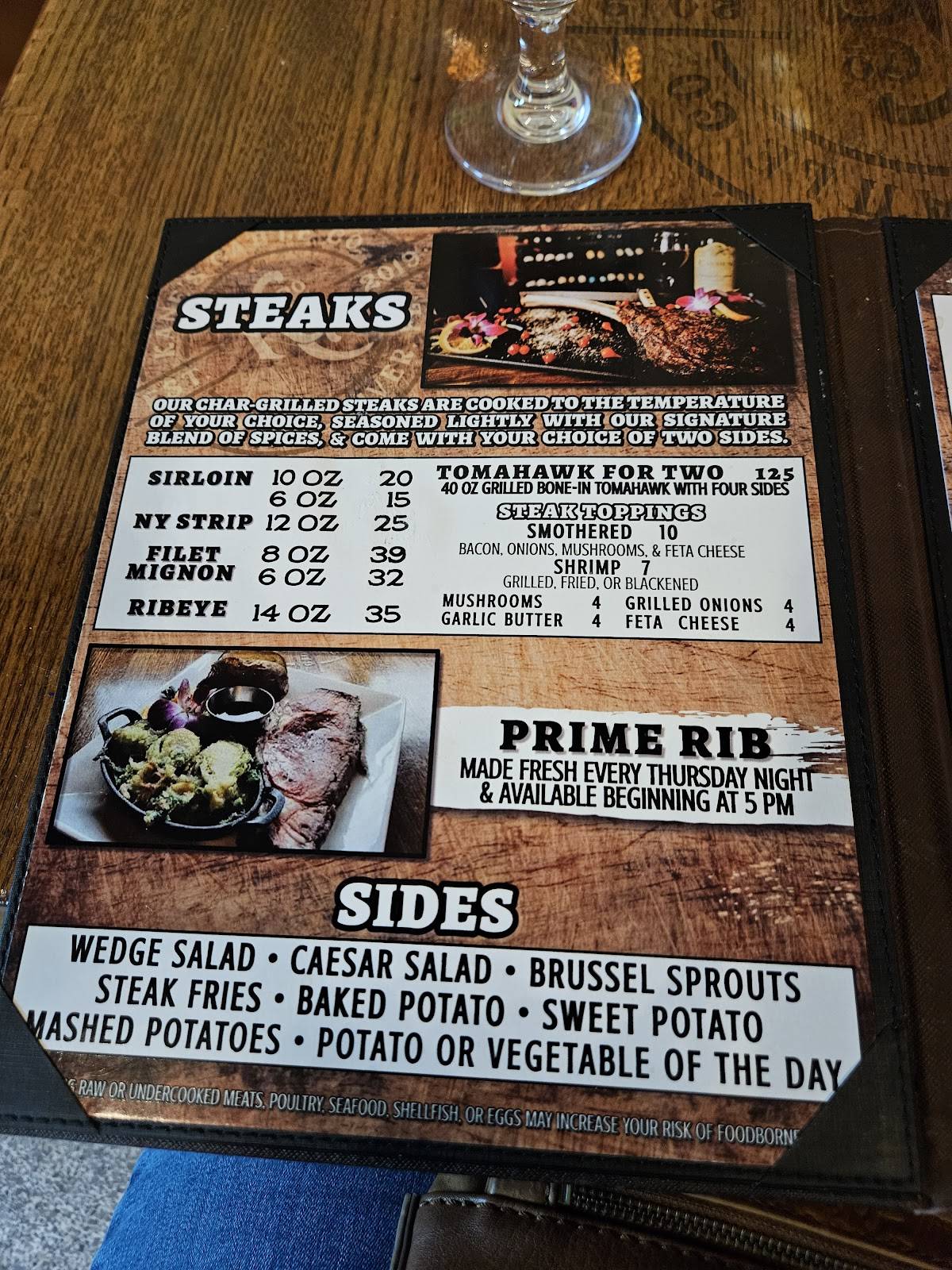 Menu at Kane's Cattle Co. steakhouse, Crystal River