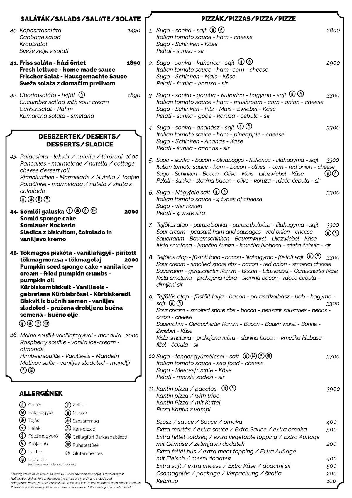 Menu at Kantin Gasztrokocsma restaurant, Lovászi