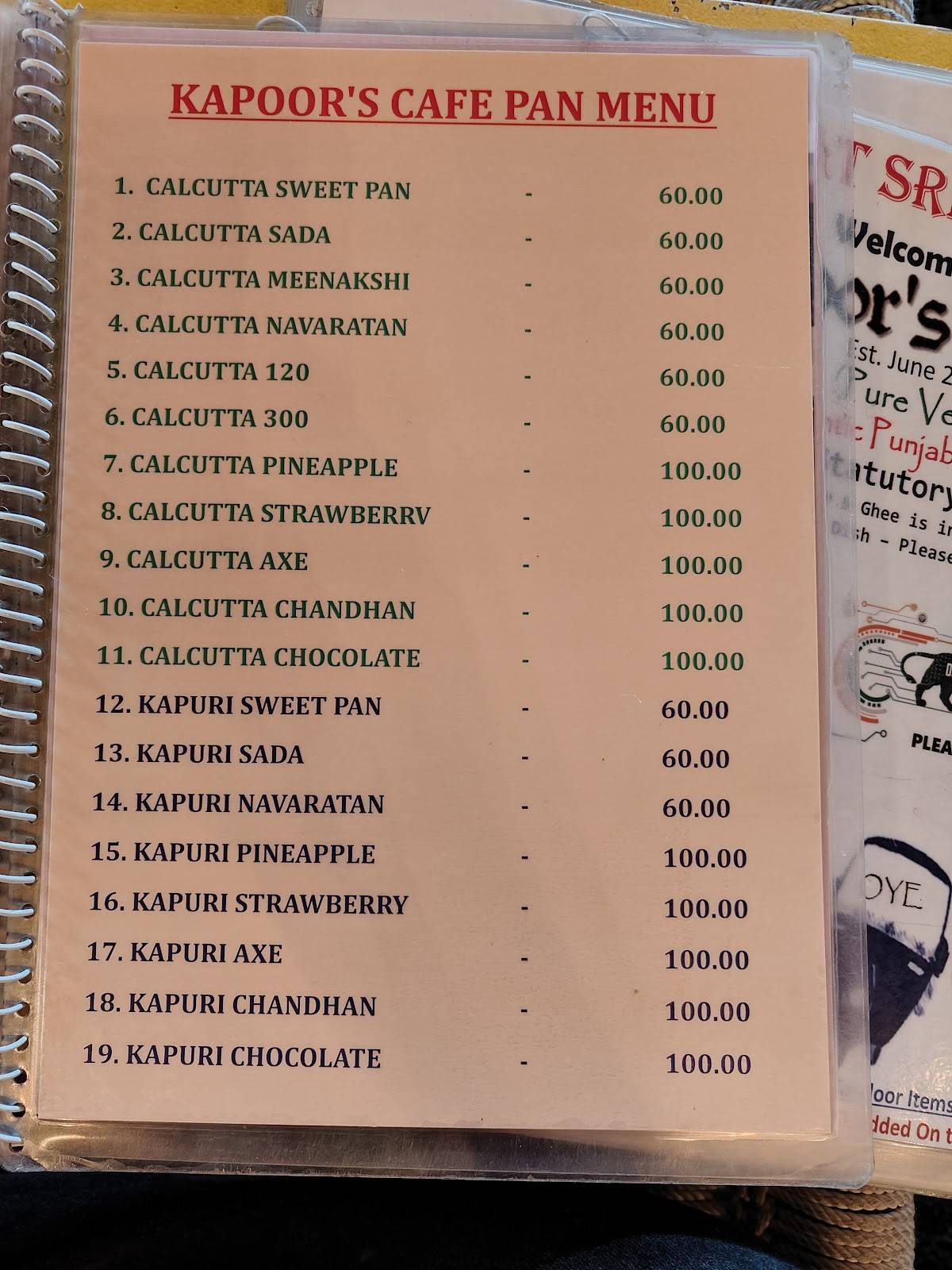 Menu at Kapoor's Cafe - Banjara Hills, Hyderabad, 5th floor