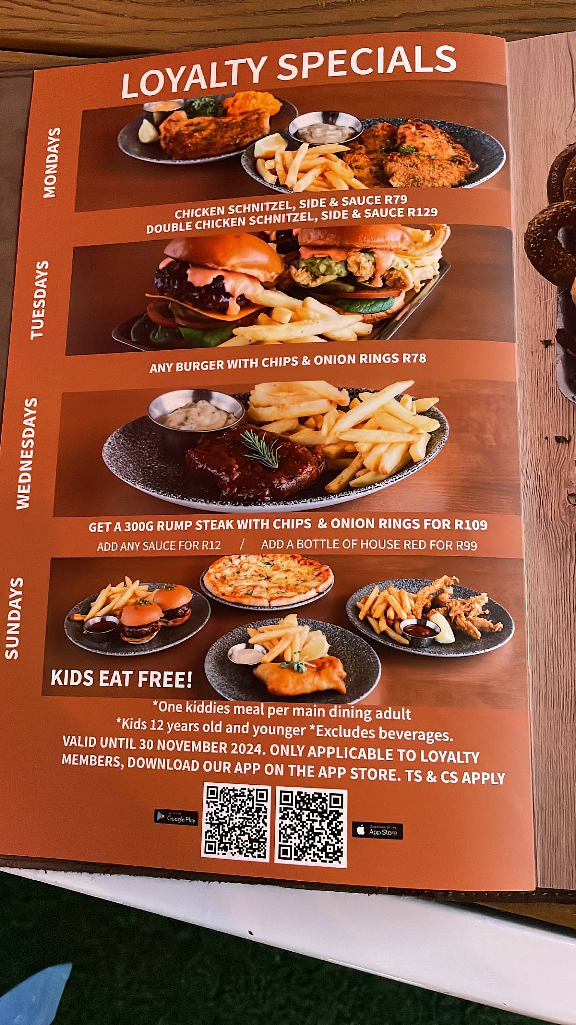 Menu at Kapstadt Brauhaus Steenberg restaurant, Cape Town