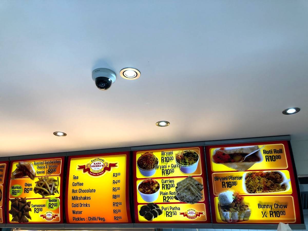 Menu at Kara Nichha's restaurant, Pietermaritzburg, 64 Alan Paton Ave