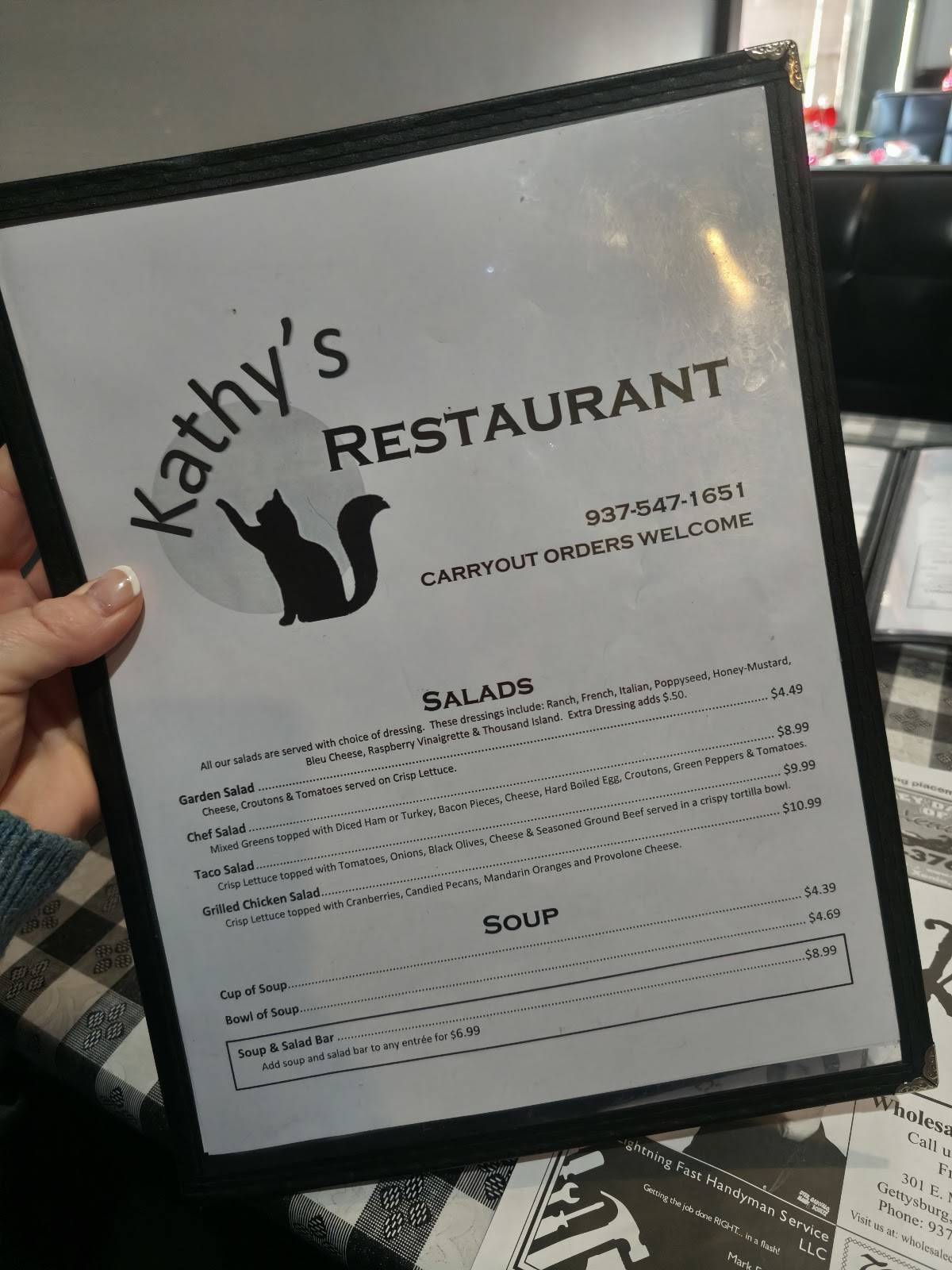 Menu at Kathy's Restaurant, Greenville