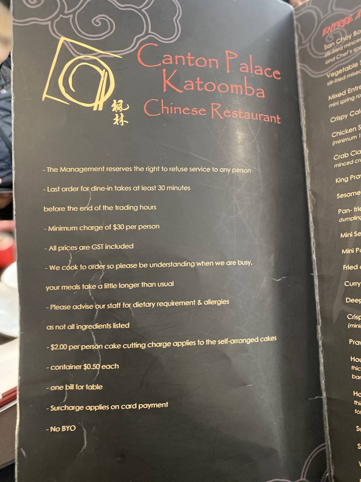 Menu at Katoomba Canton Palace restaurant, Katoomba