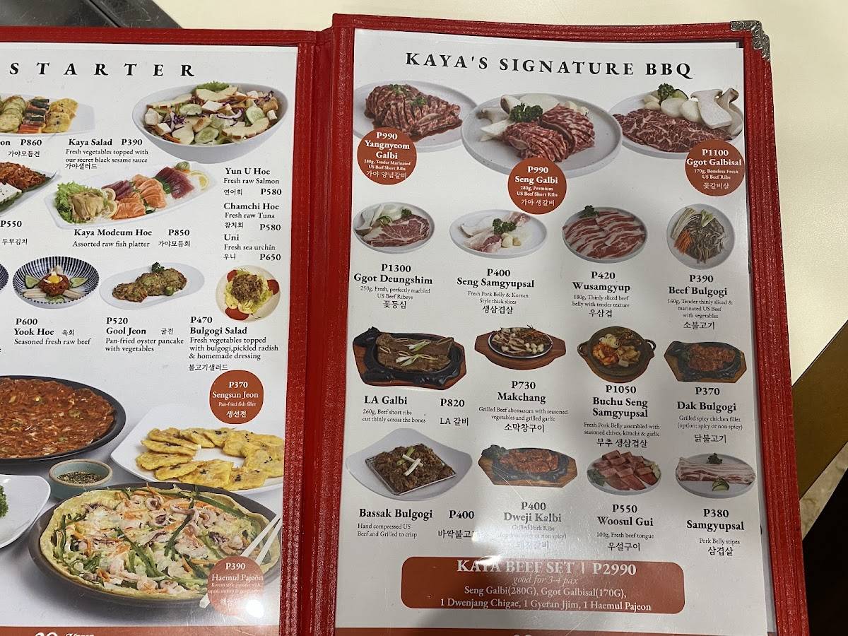 Menu at Kaya Korean Restaurant- Jupiter, Makati, 62 Jupiter