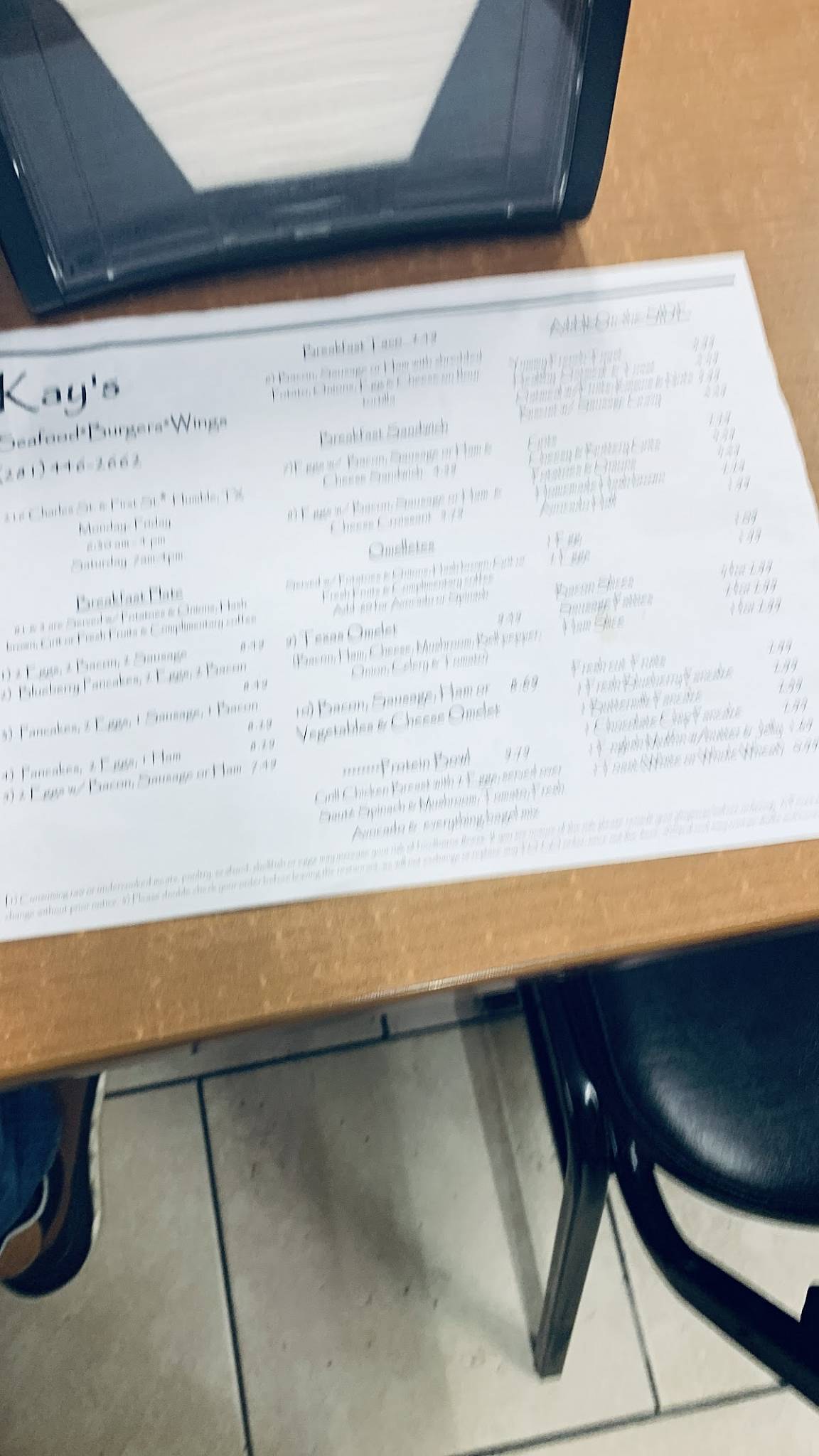 Menu at Kay’s Sandwiches & Burgers restaurant, Humble