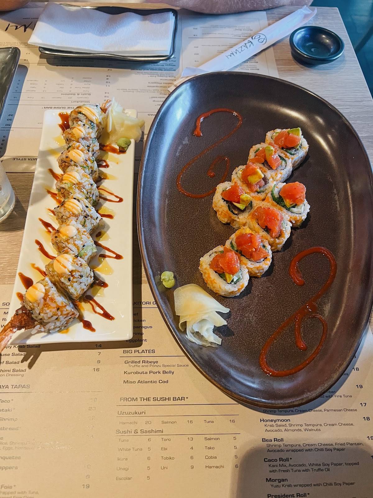 Menu at Kazumi Modern Japanese restaurant, Key Biscayne