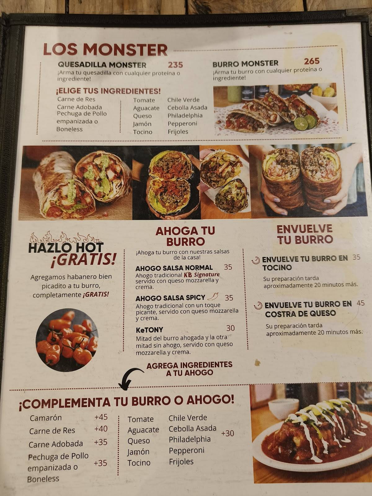Menu at KeBURROS Naciones Unidas restaurant, Zapopan