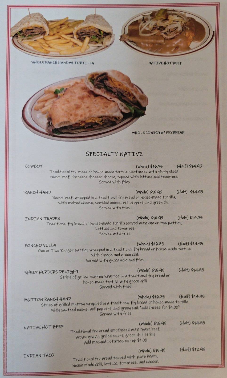 Menu at Keams Canyon Cafe, Keams Canyon, 403 AZ-264 Suite B