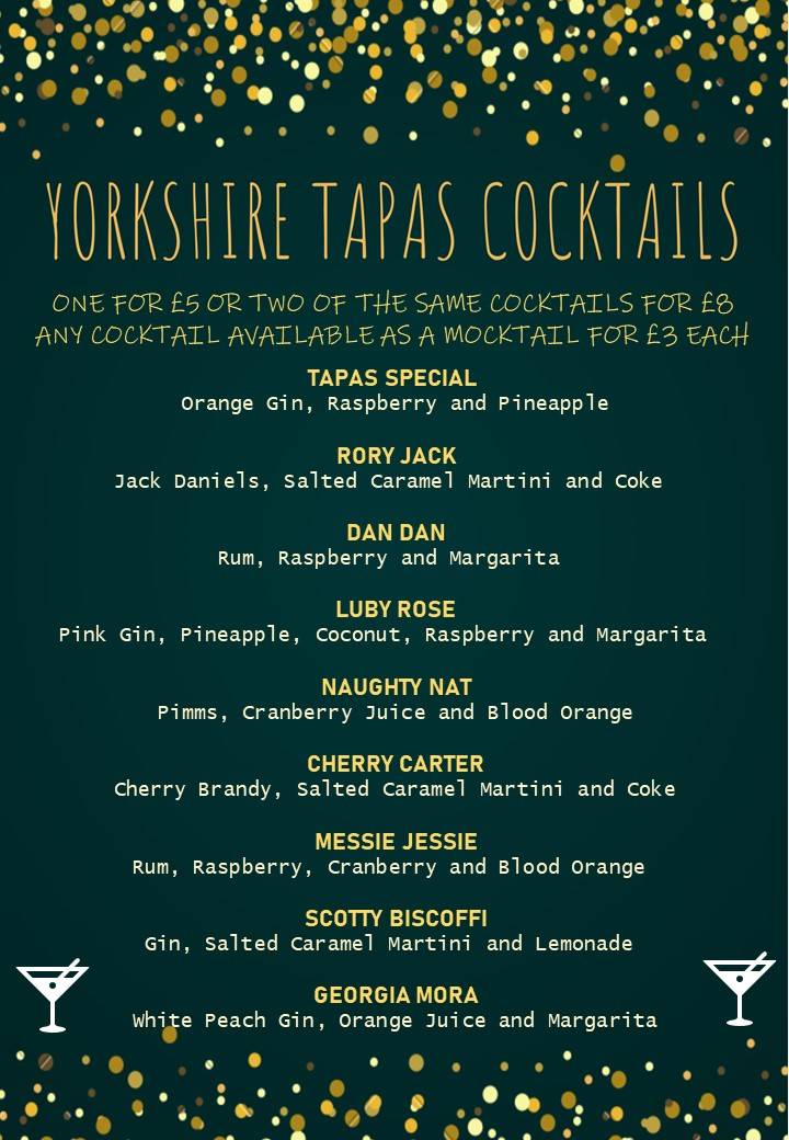 Menu at The Yorkshire Tapas restaurant, Keighley