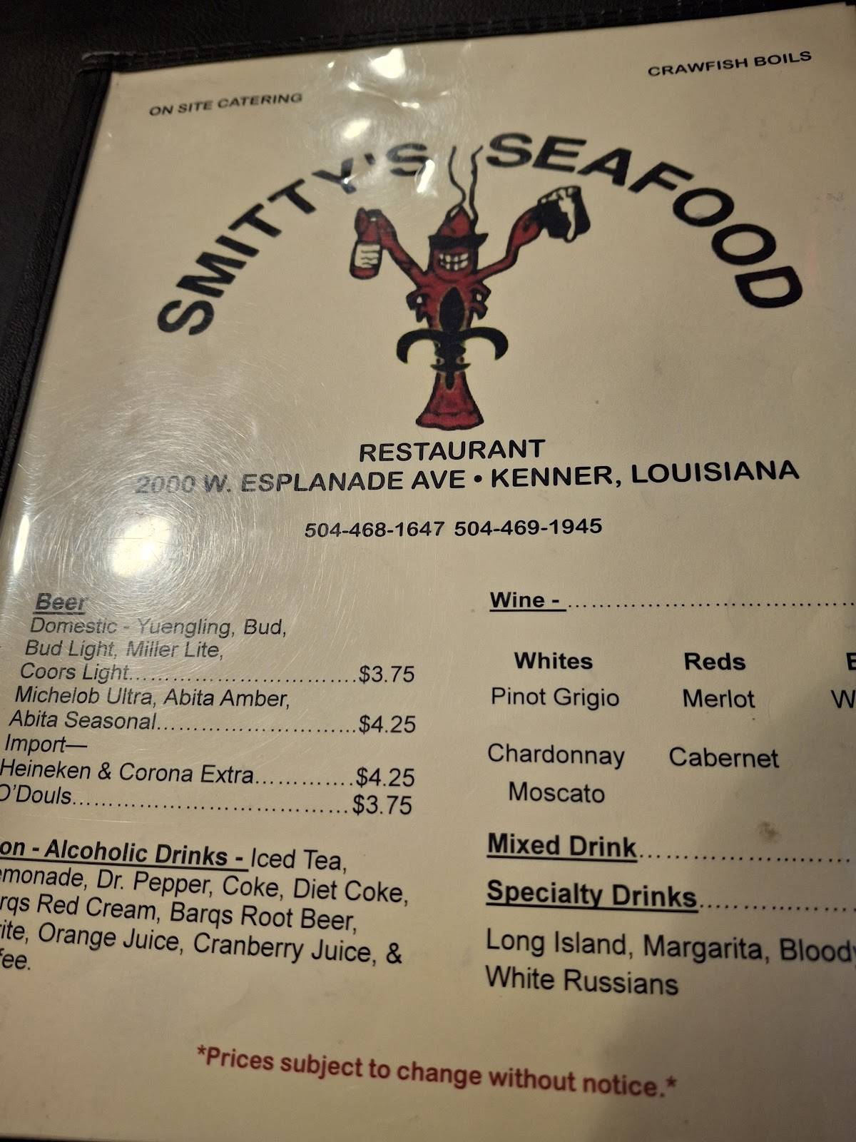 Menu at Smitty's Seafood restaurant, Kenner, W Esplanade Ave