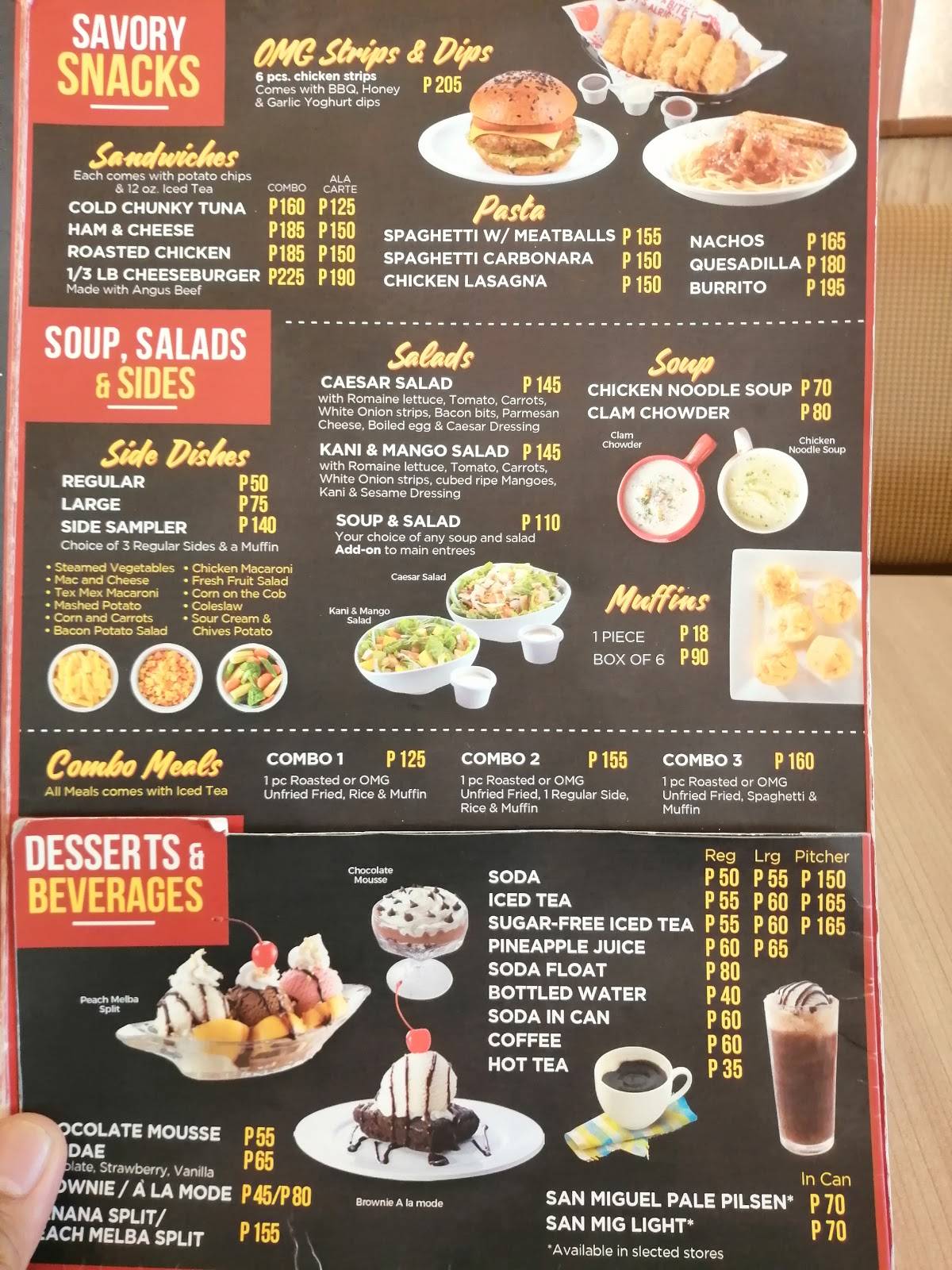 Menu at Kenny Rogers Roasters restaurant, Baguio
