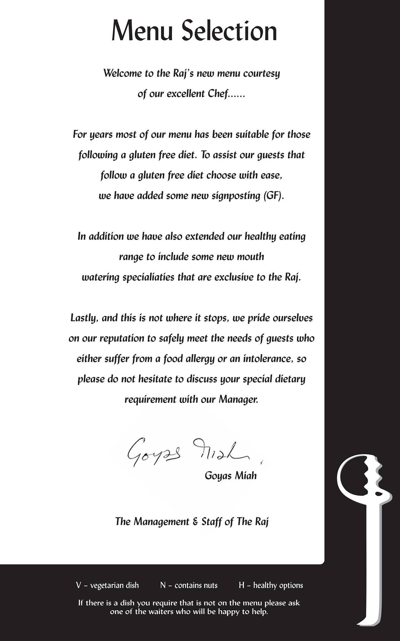 Menu at The Raj Restaurant, Kettering