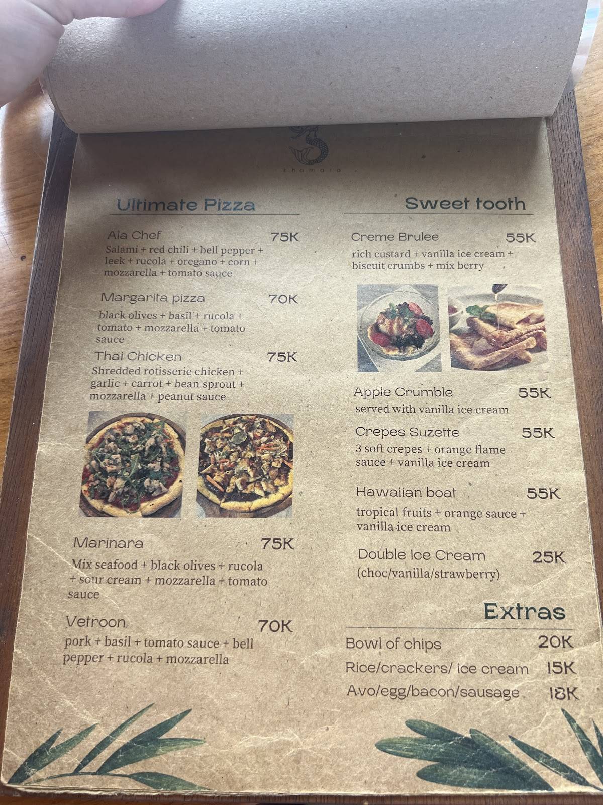 Menu at Khamara Nusa Penida restaurant, Indonesia