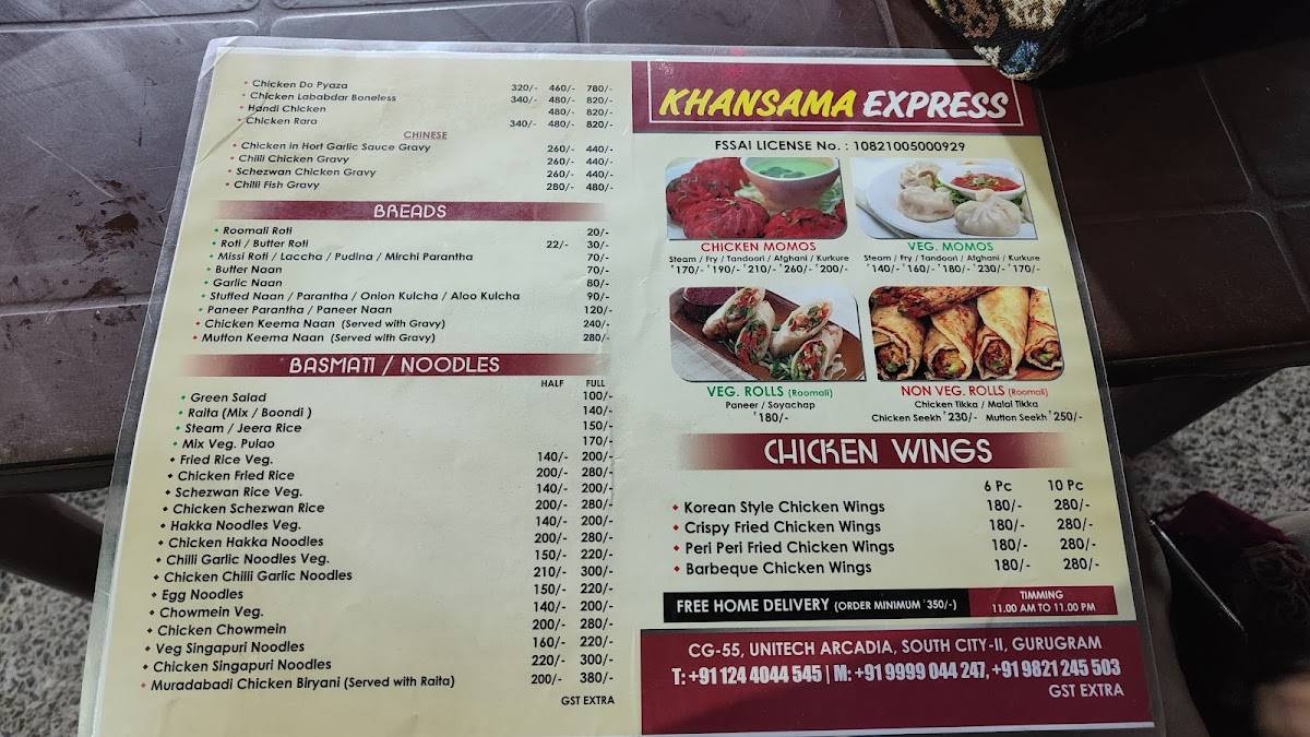 Menu at Khansama Restaurant, Gurugram, No. CG55