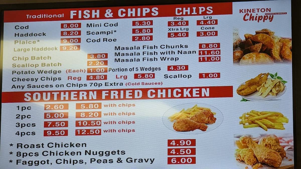 Carta del restaurante Kineton Chippy, Kineton