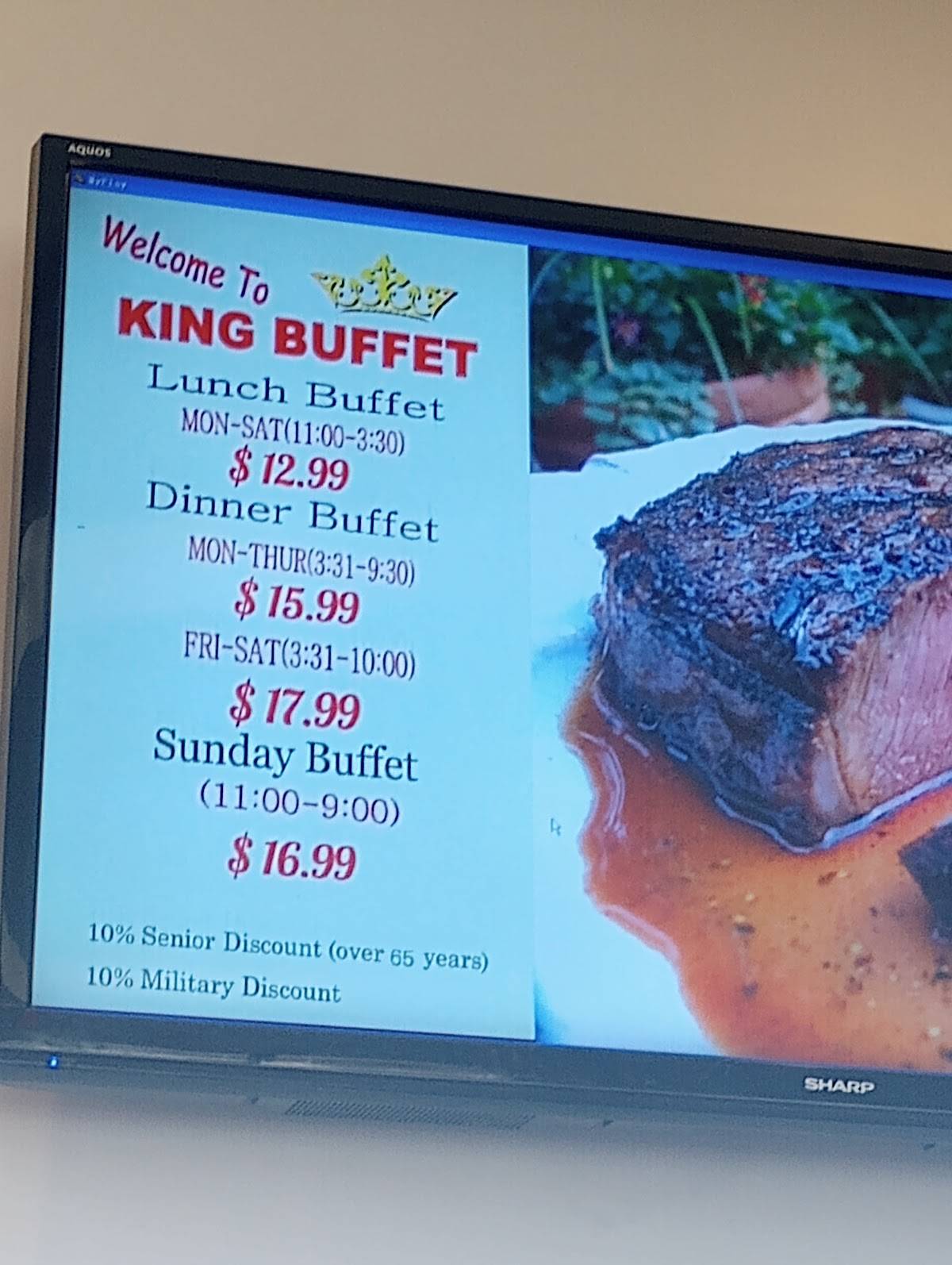 Menu at King Buffet restaurant, San Antonio