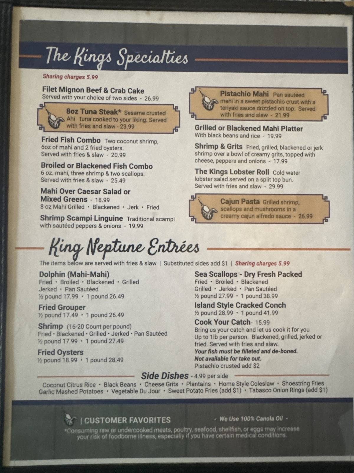 Menu at King Neptune Restaurant, Stuart