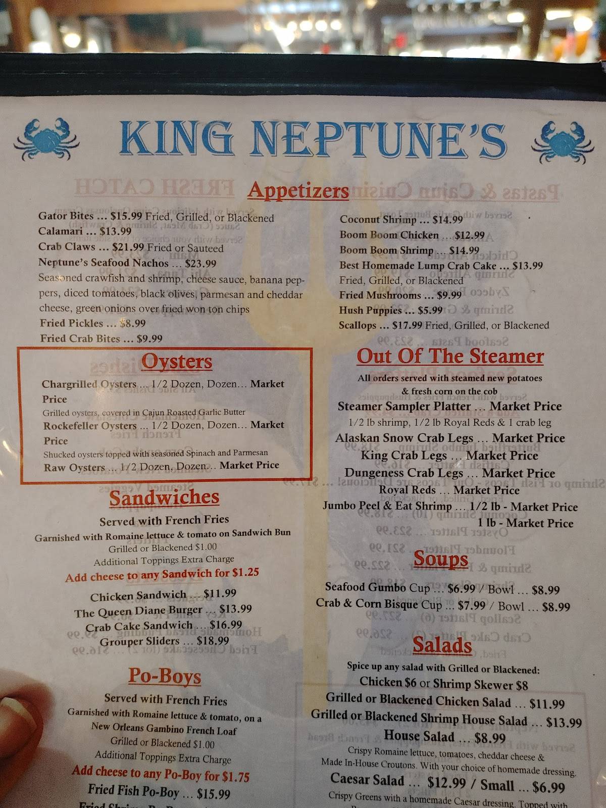 Menu at King Neptune's Seafood Restaurant, Gulf Shores
