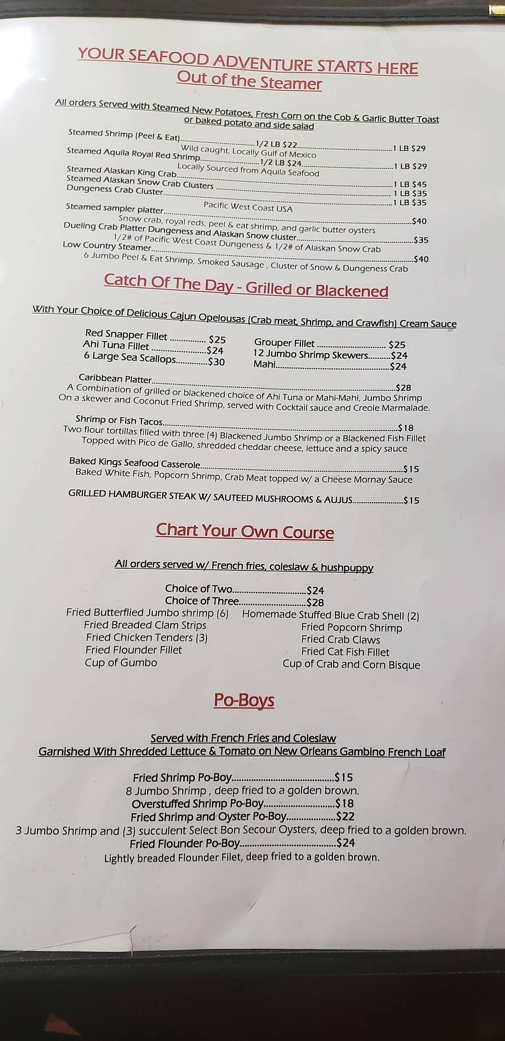 Menu at King Neptune's Seafood Restaurant, Gulf Shores