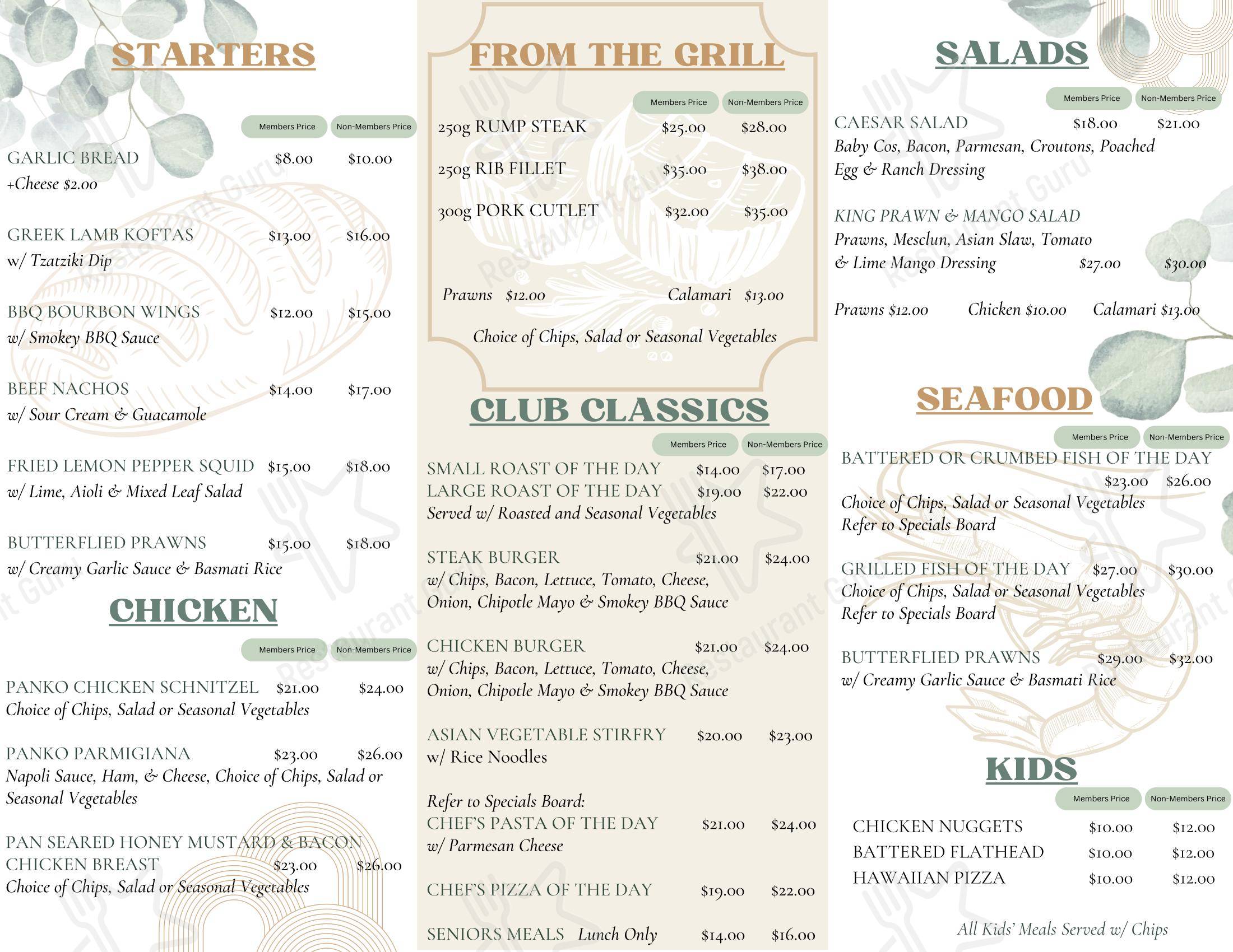 Menu at Kingaroy RSL pub & bar, Kingaroy