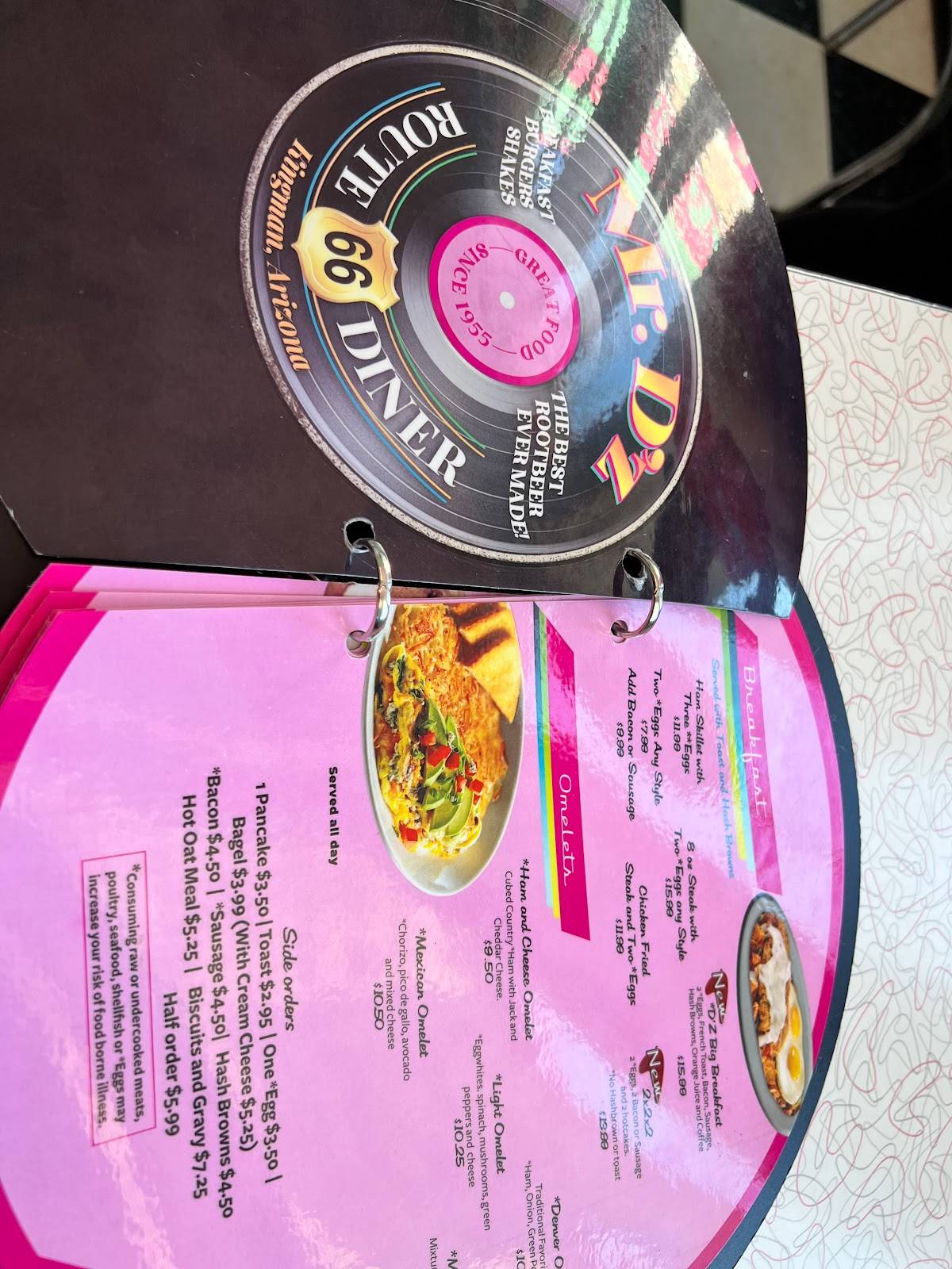 Menu at Mr D'z Route 66 Diner restaurant, Kingman
