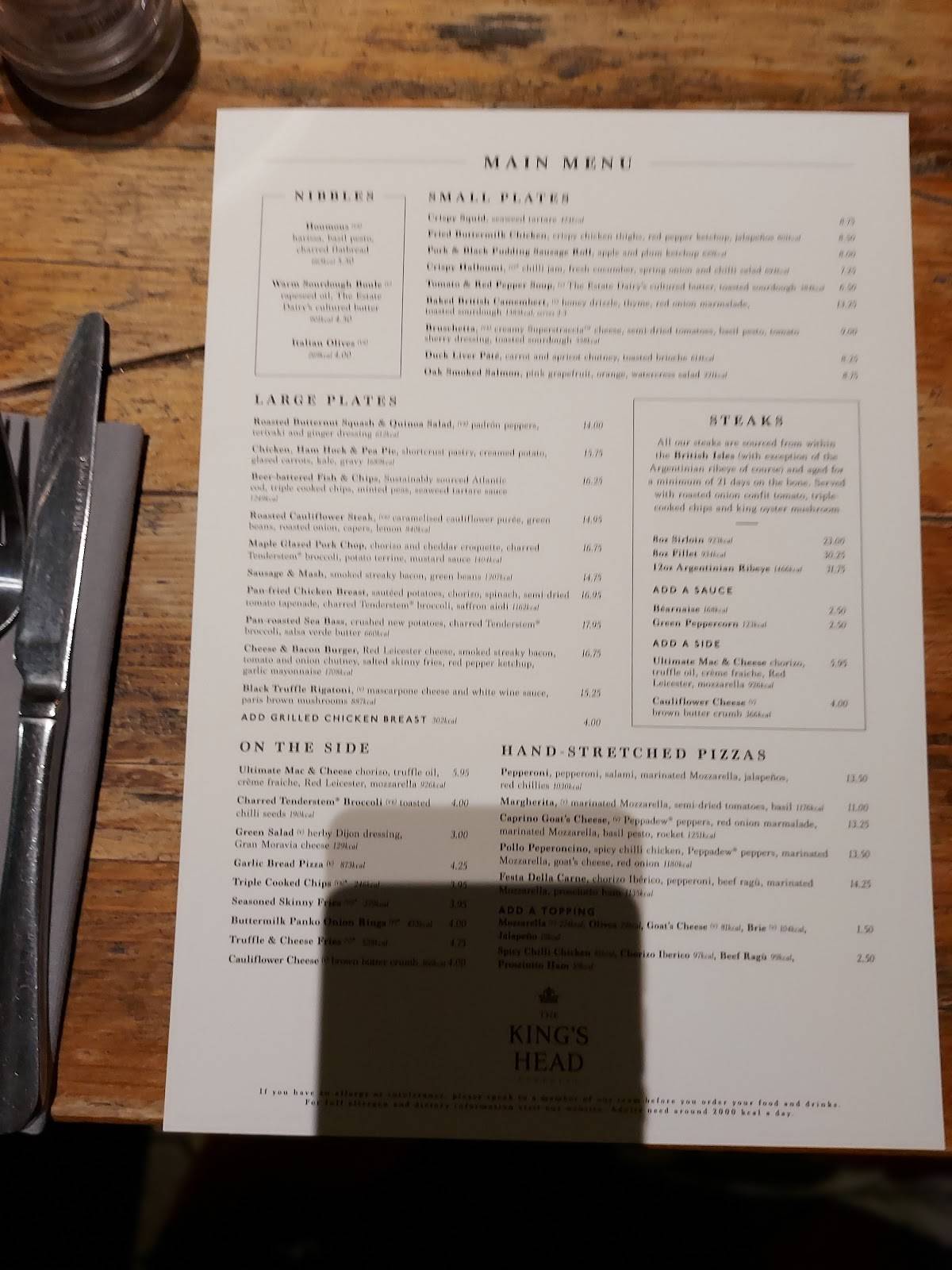 Menu at Kings Head pub & bar, Beverley