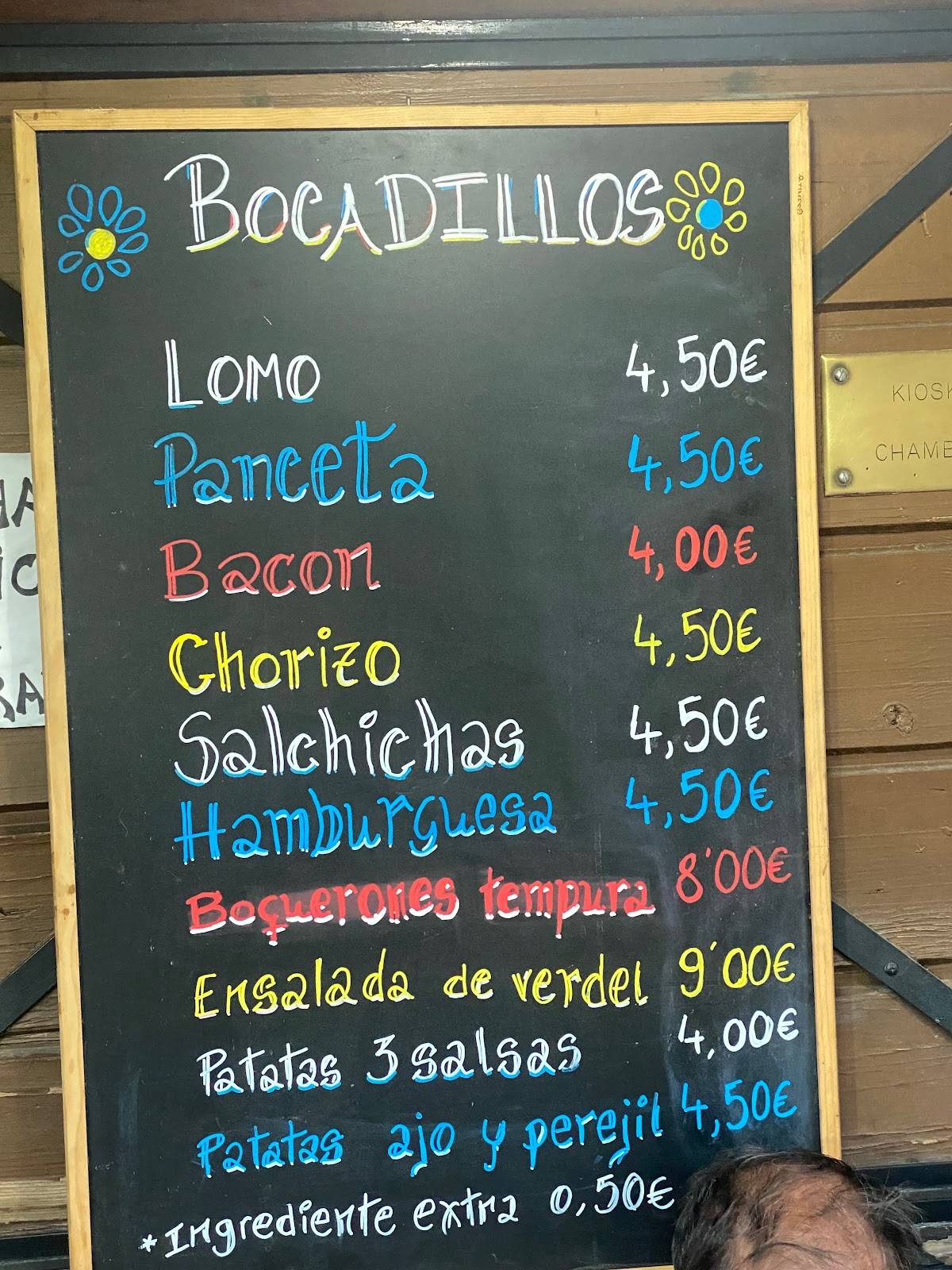 Carta del pub y bar Kiosco Chamberí, La Granja del San Ildefonso