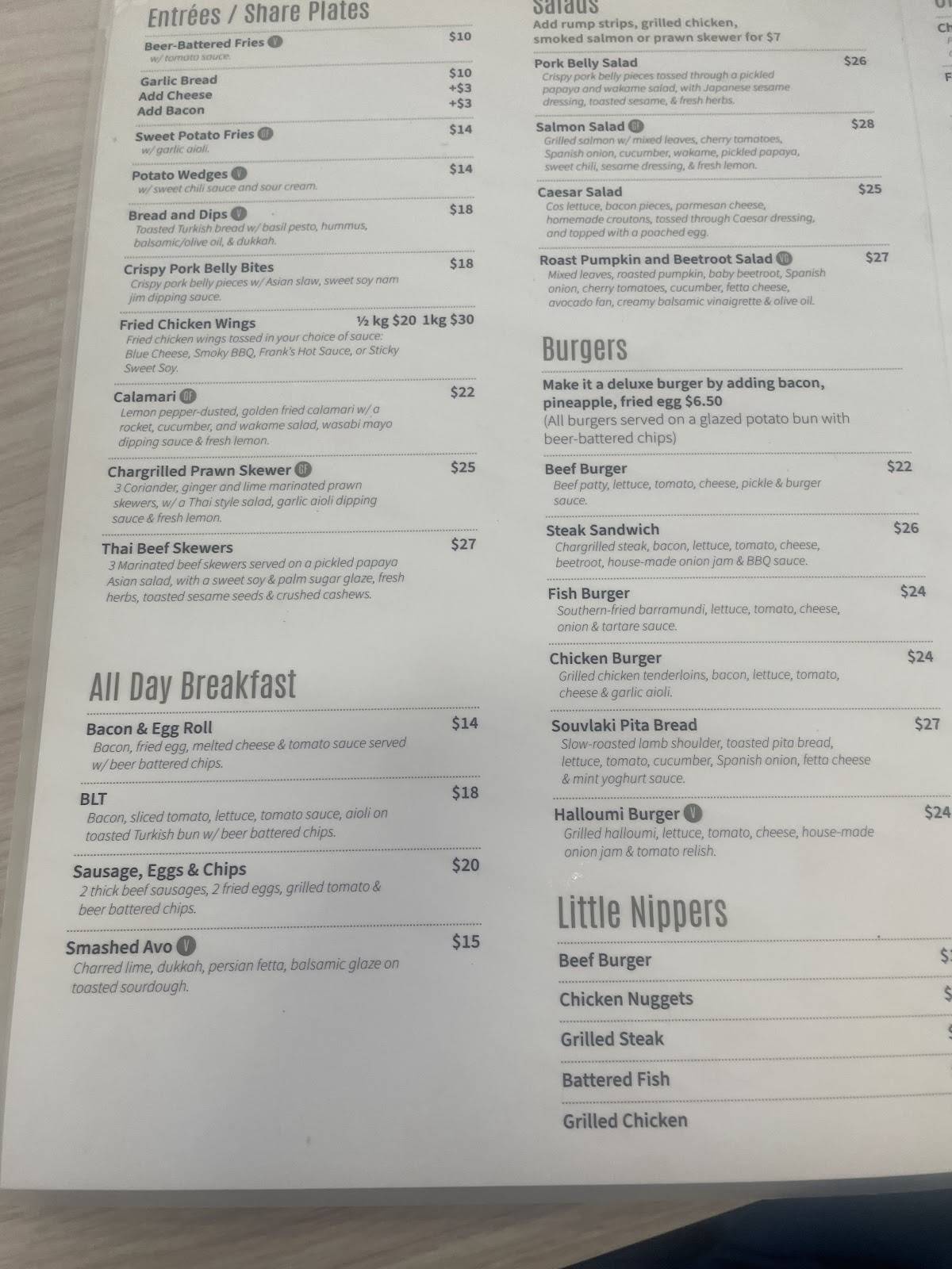 Menu at Kirra Beach Surf Club, Coolangatta