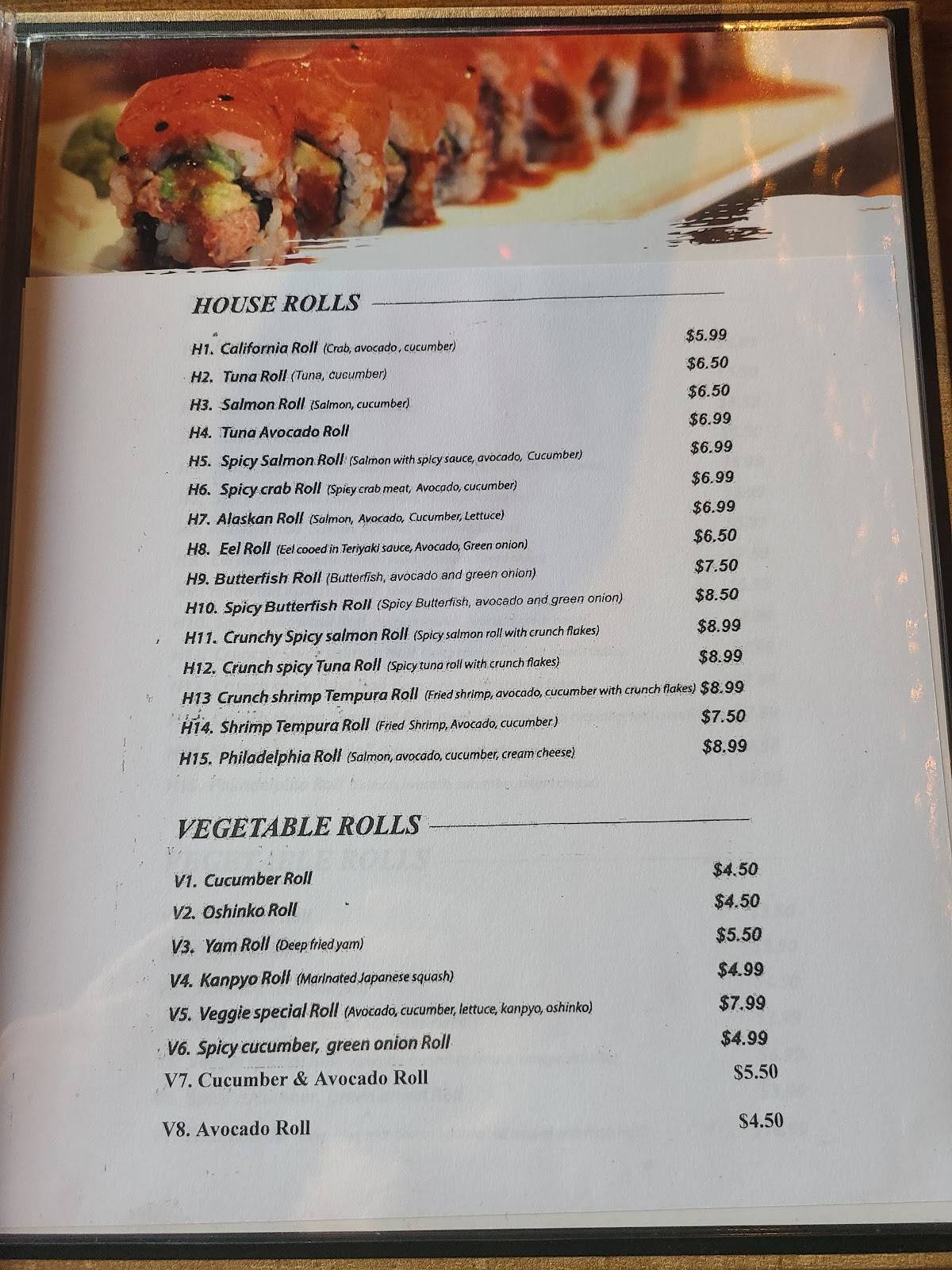 Menu at Kitano Japanese Cuisine restaurant, Sarnia, Confederation St