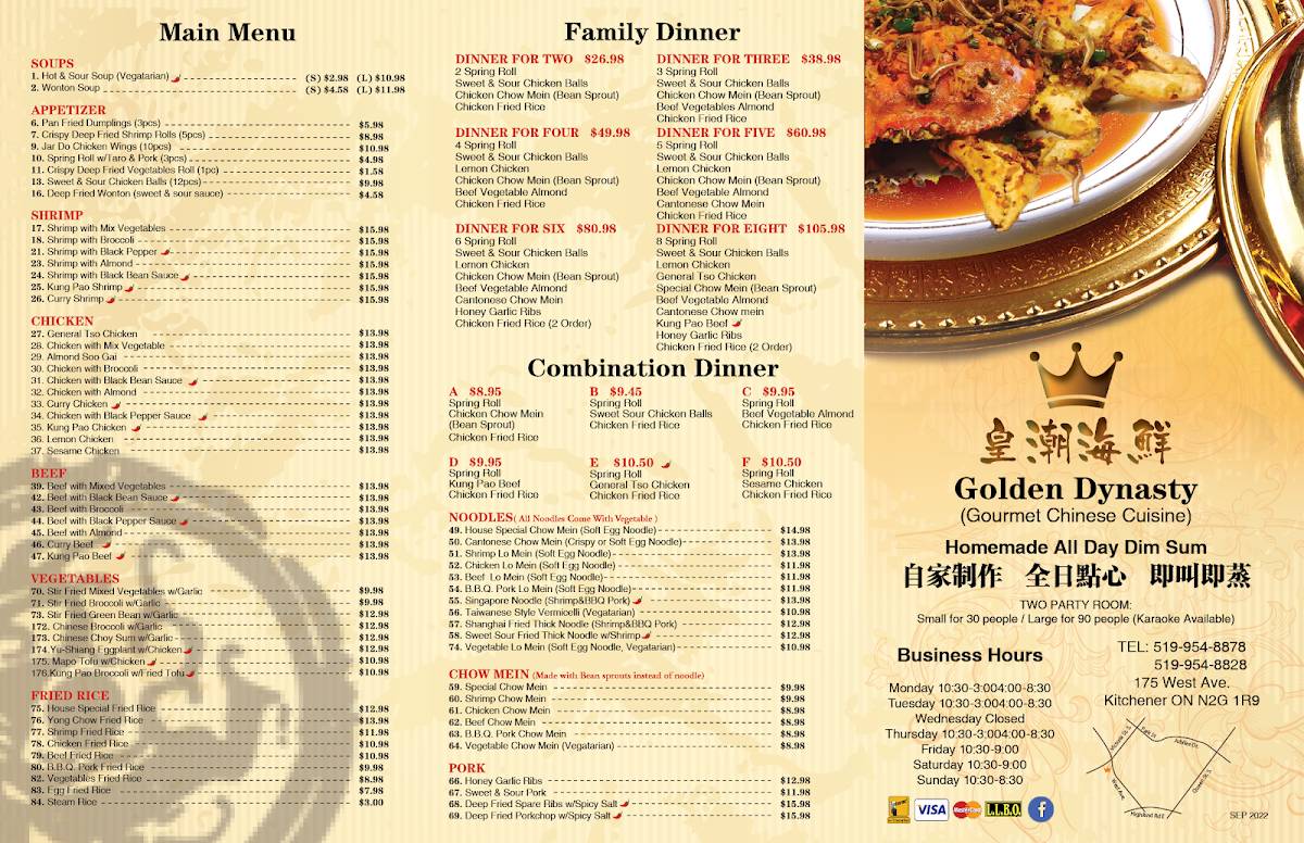 Menu at Golden Dynasty Restaurant, Kitchener
