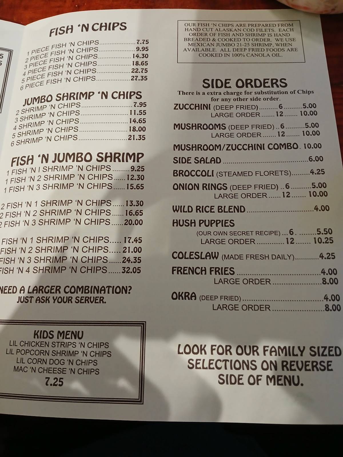 Menu at Knock Kneed Lobster restaurant, Phoenix