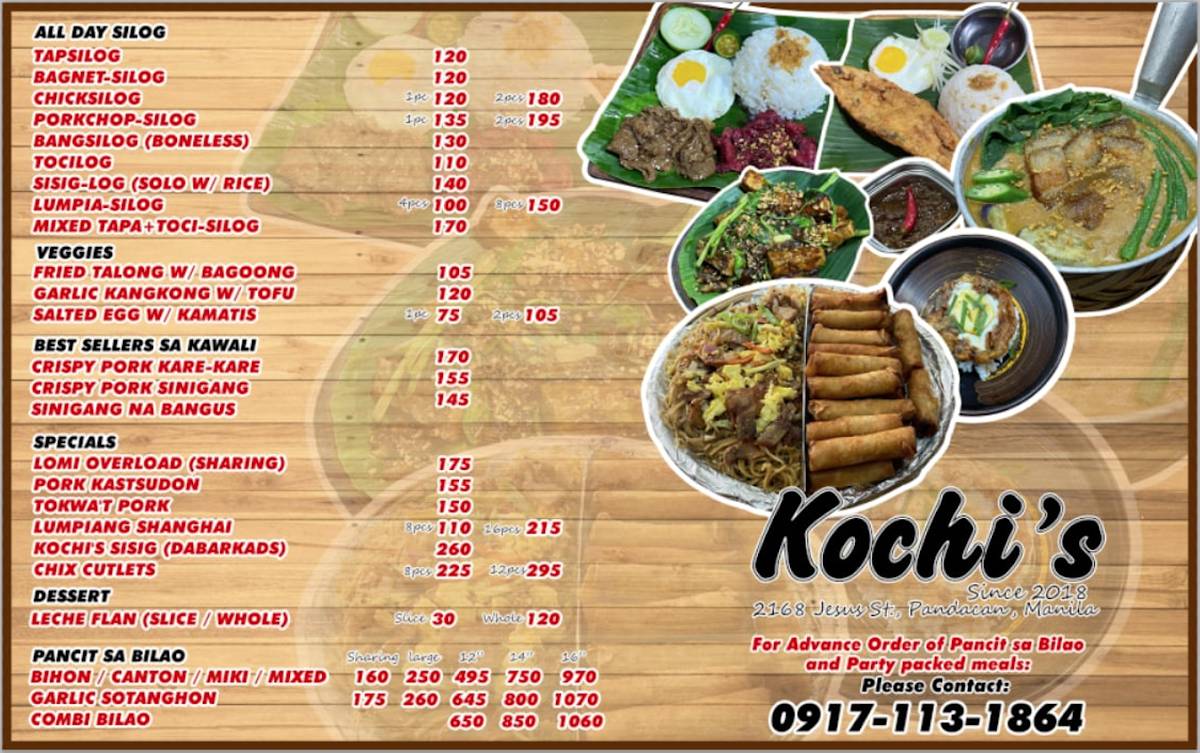 Menu at Kochi's restaurant, Manila