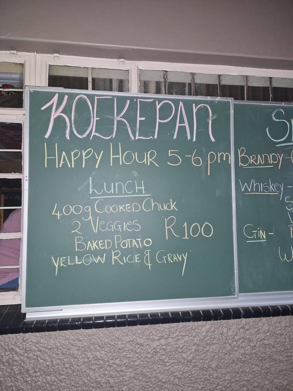 Menu at Koekepan Restaurant & Pub, Rooiberg