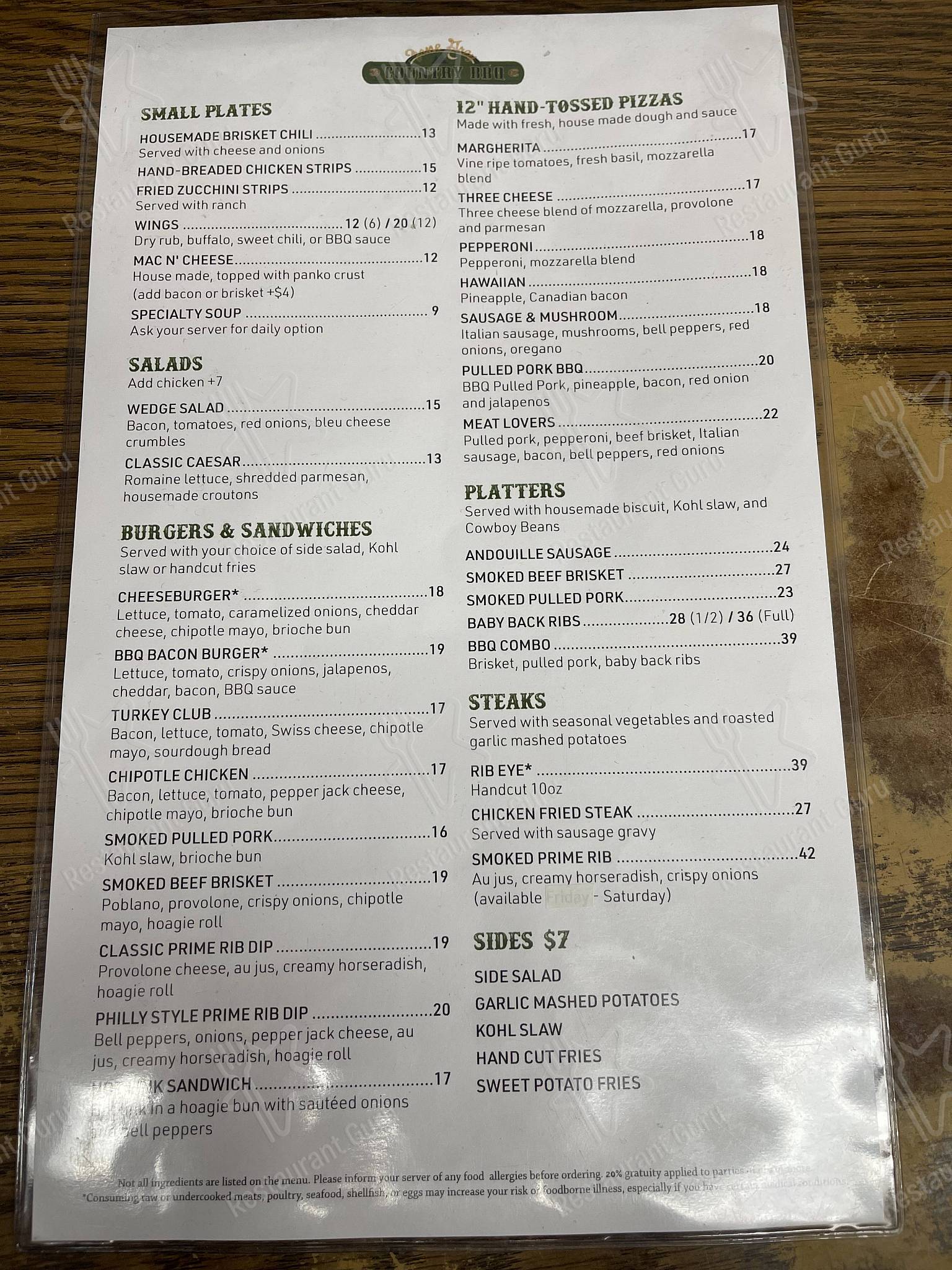Menu at Kohls Ranch Lodge restaurant, Payson