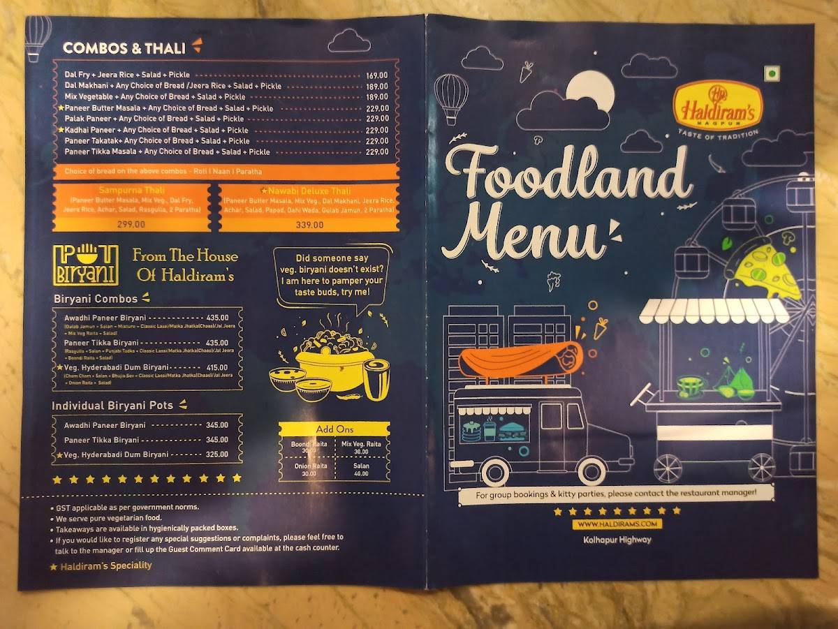 Menu at Haldiram's, Kolhapur, B/2